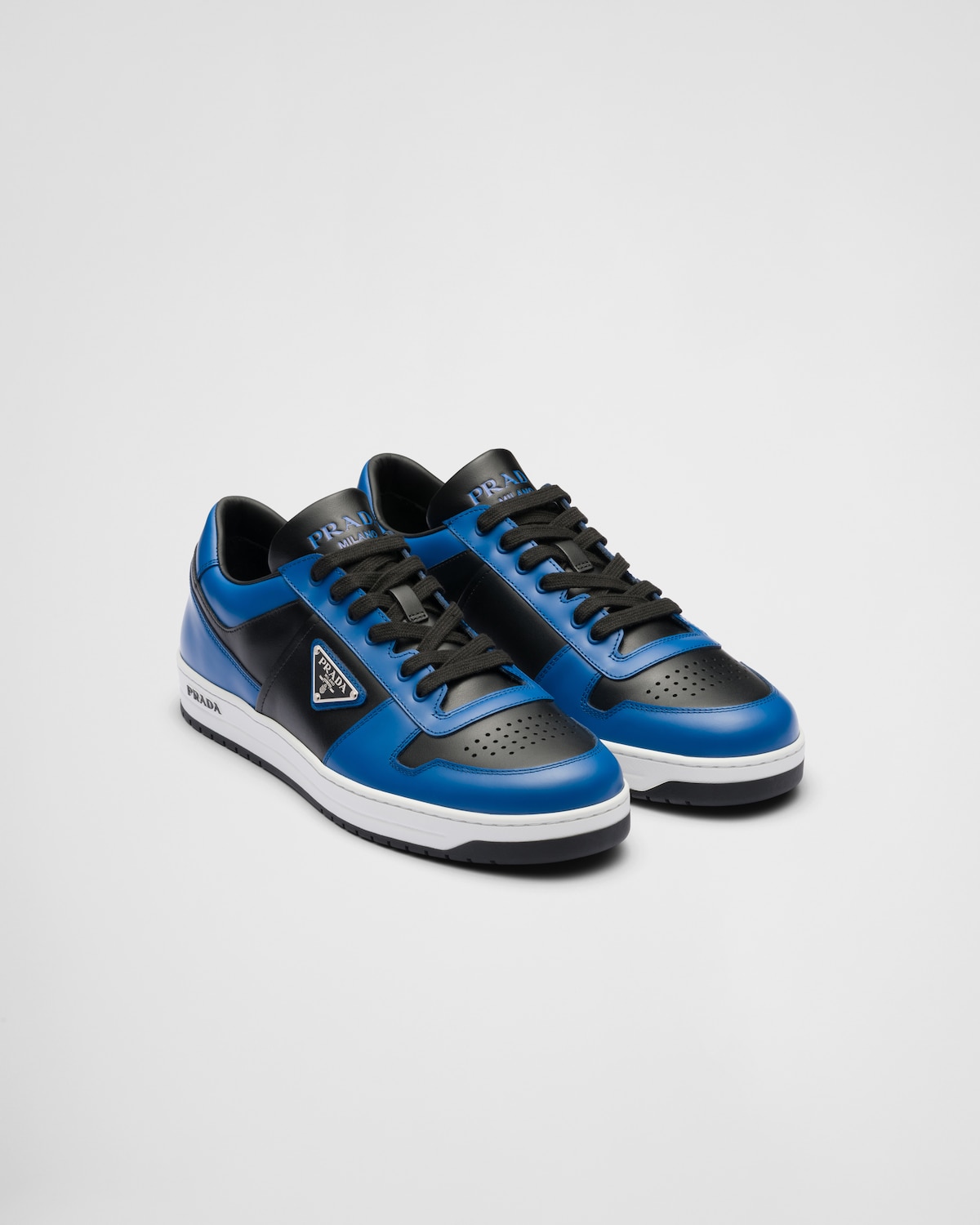 Black/cobalt Blue Downtown Leather Sneakers | PRADA