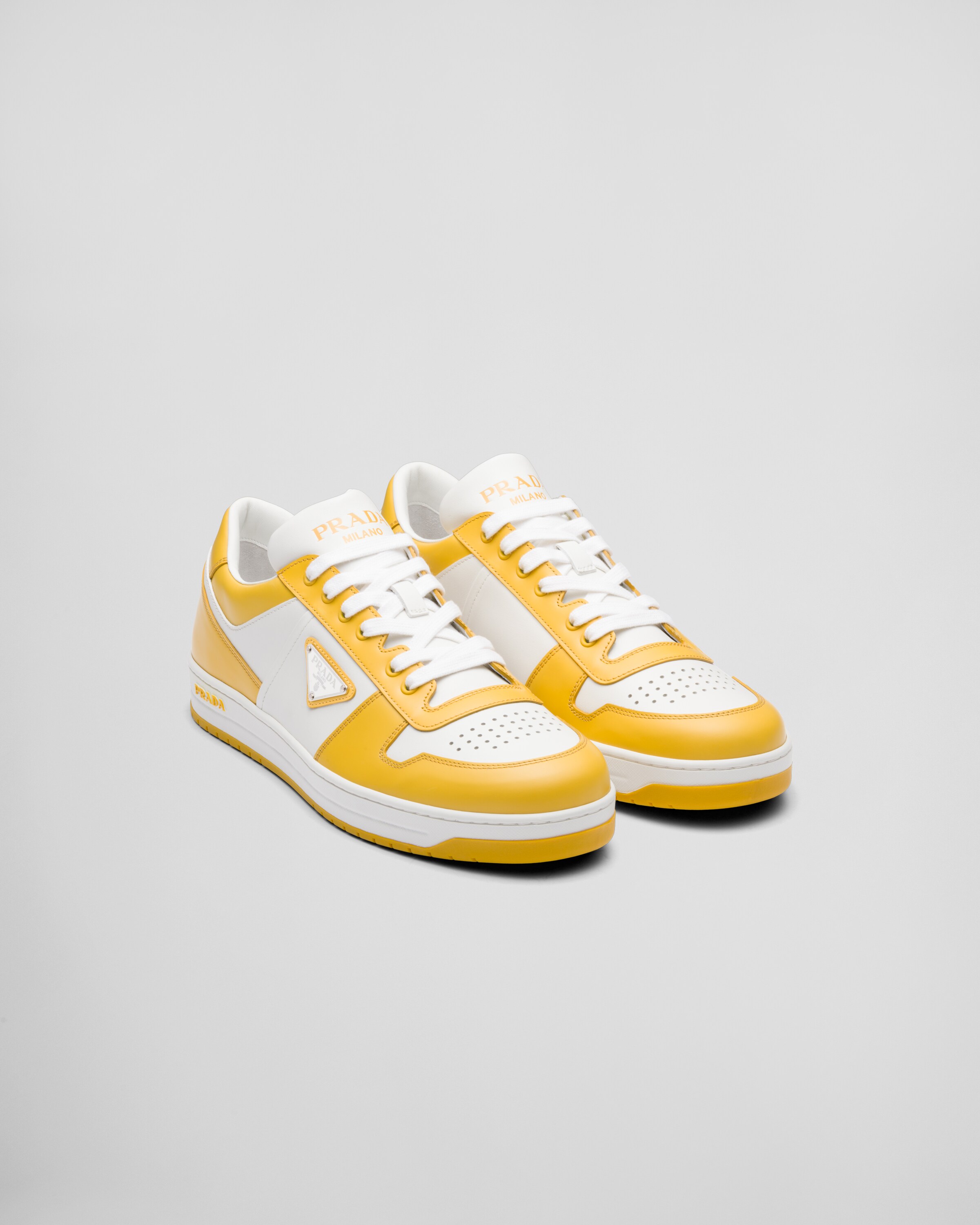 White/sun Downtown Leather Sneakers | PRADA