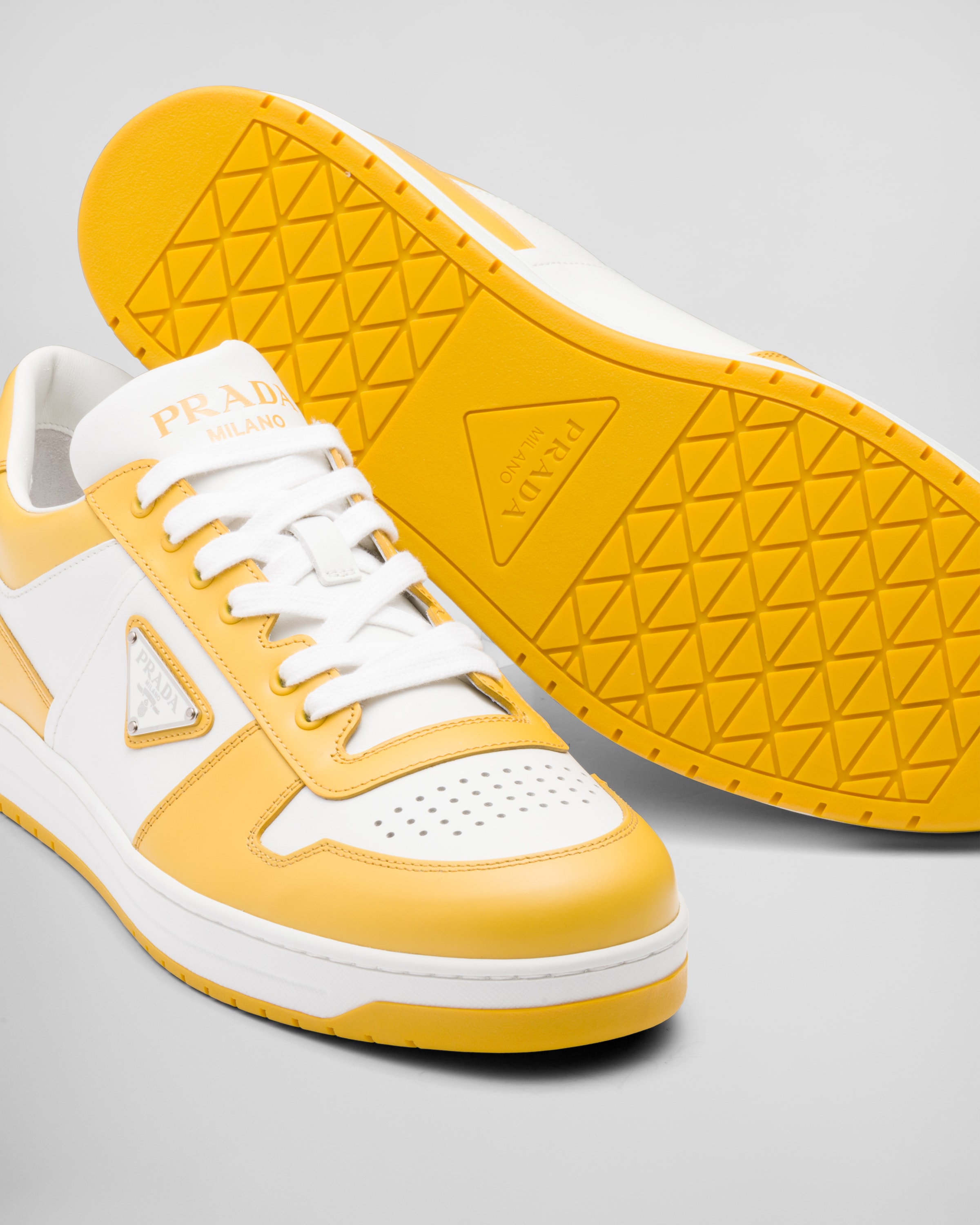 White/sun Downtown leather sneakers | Prada