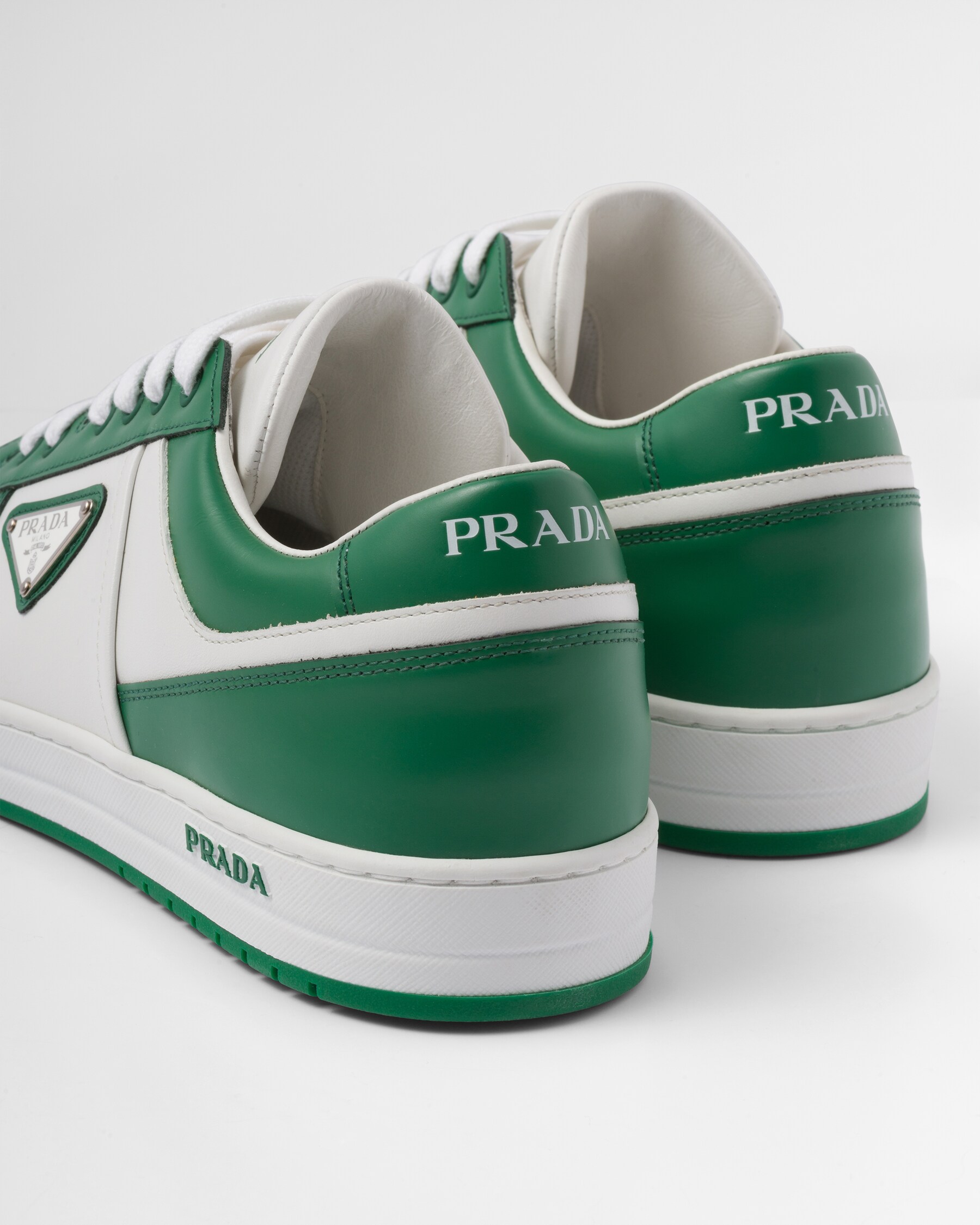 White/green Downtown Leather Sneakers | PRADA