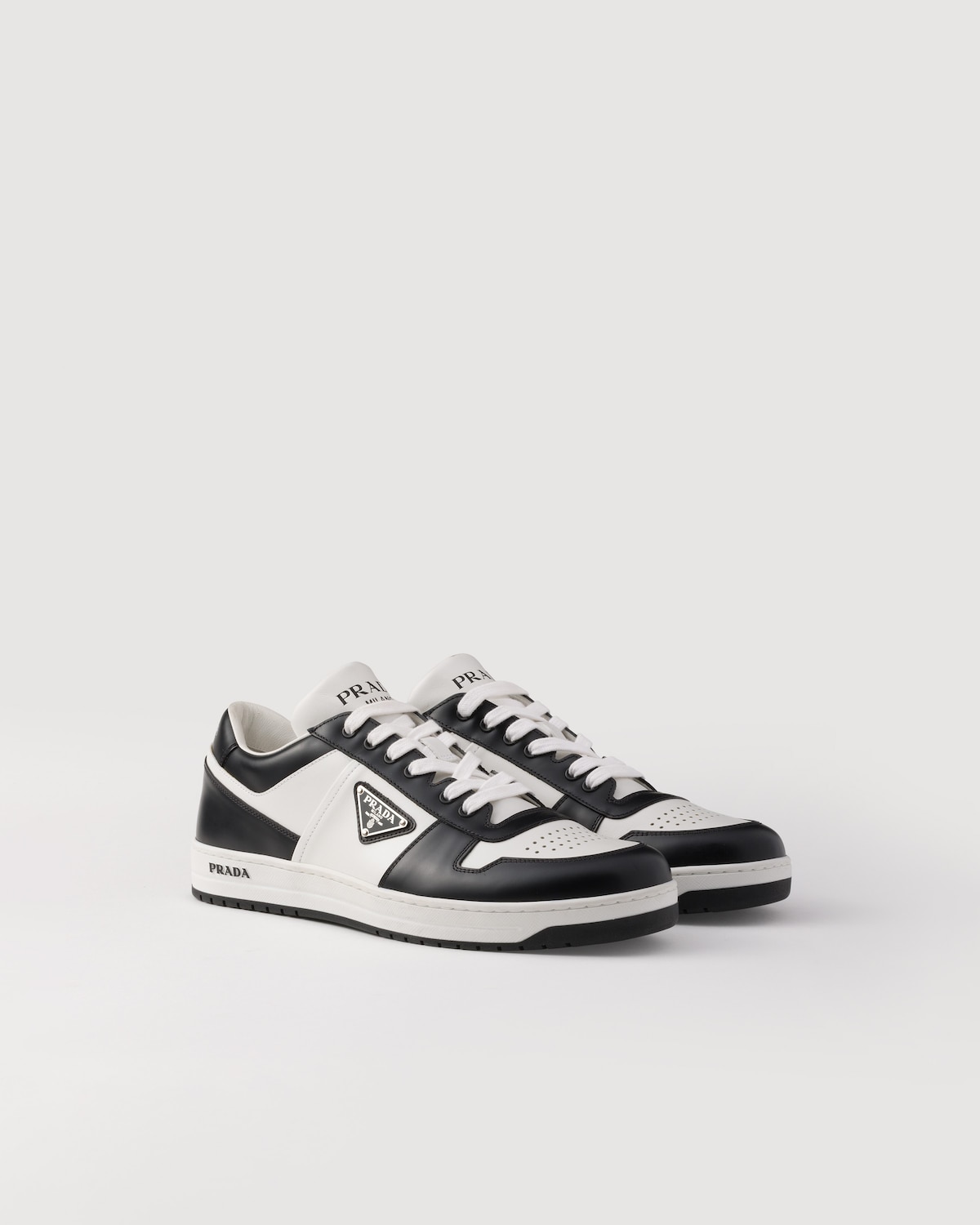 White/black Downtown Leather Sneakers | PRADA
