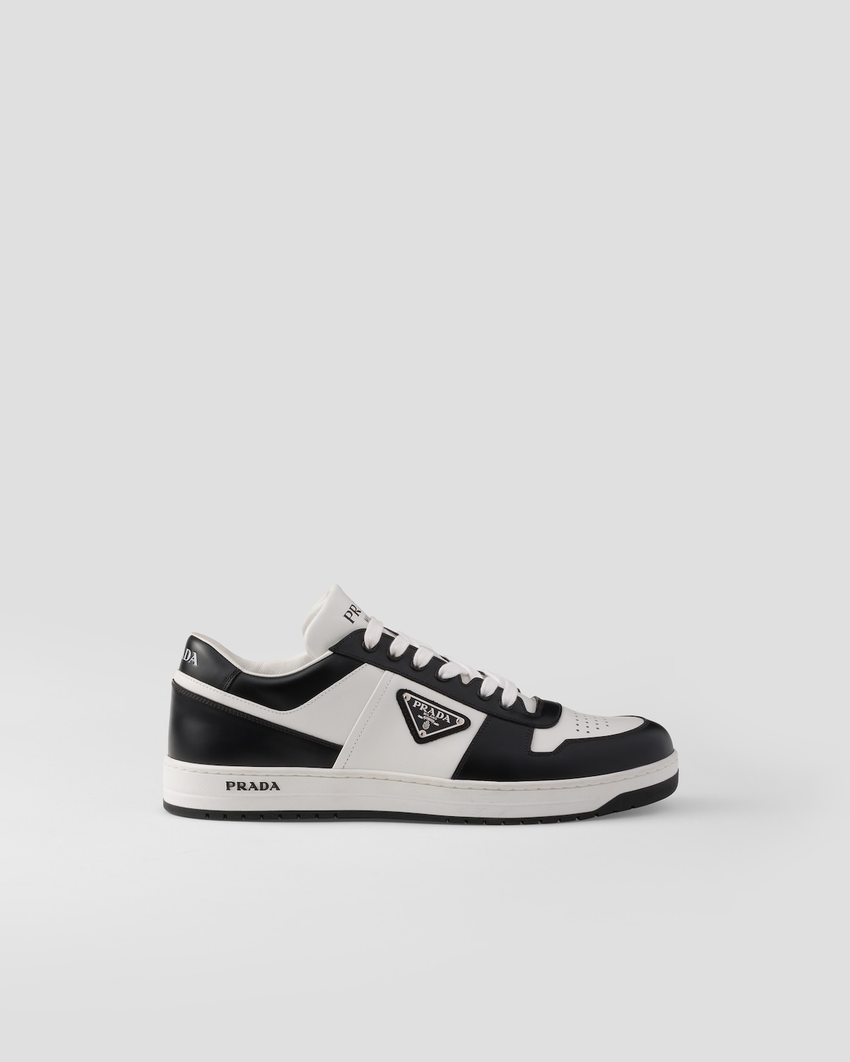 White/black Downtown Leather Sneakers | PRADA