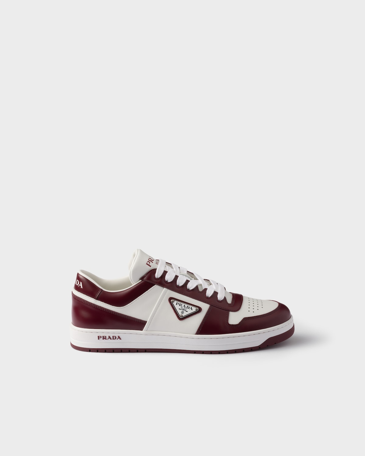 White/burgundy Downtown Leather Sneakers | PRADA