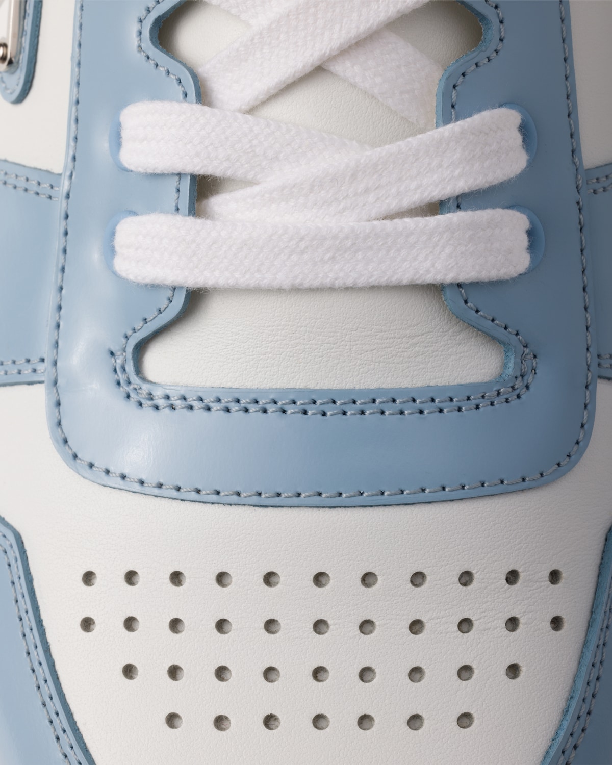 White/light Blue Downtown Leather Sneakers | PRADA