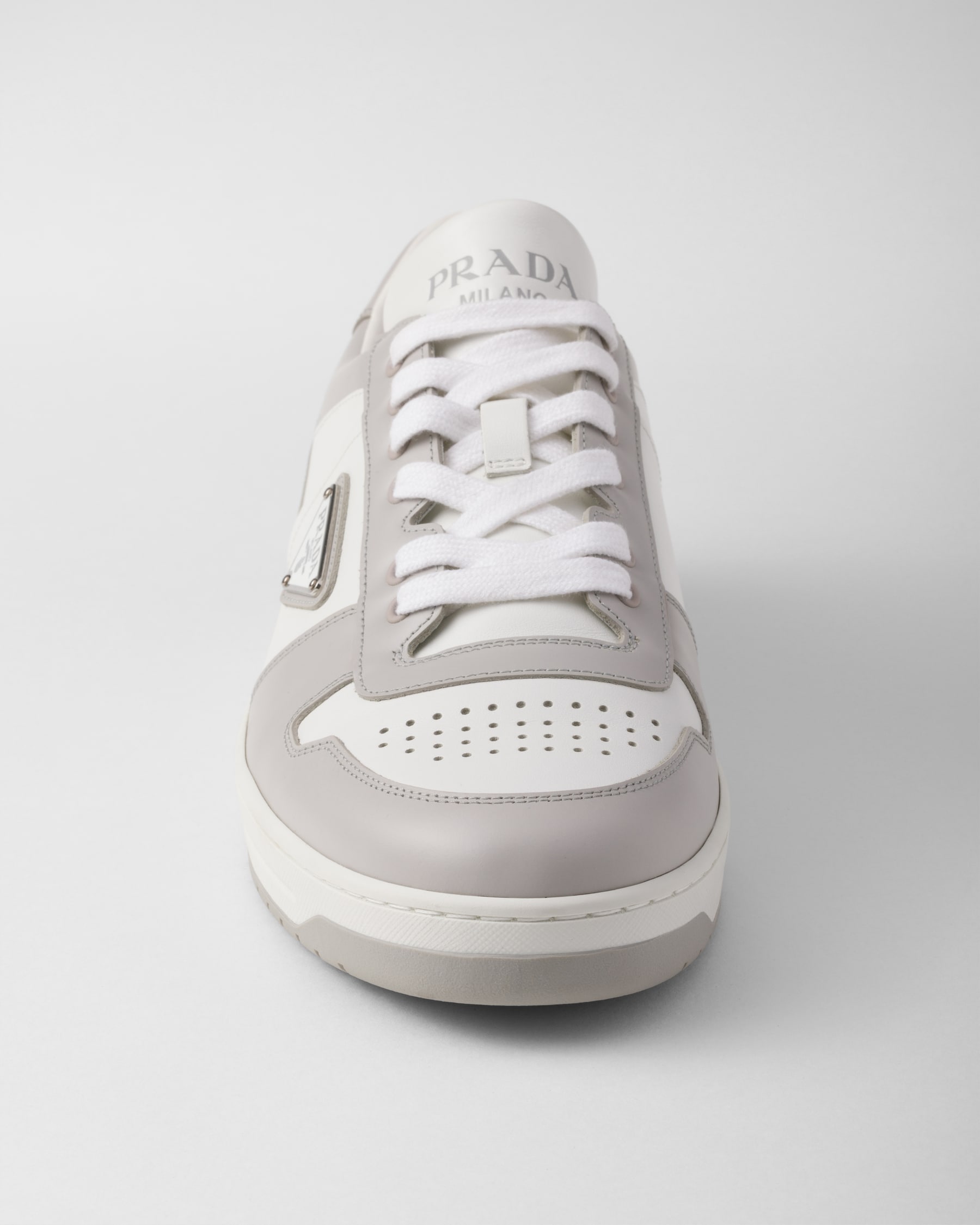 White/crystal Downtown Leather Sneakers | PRADA