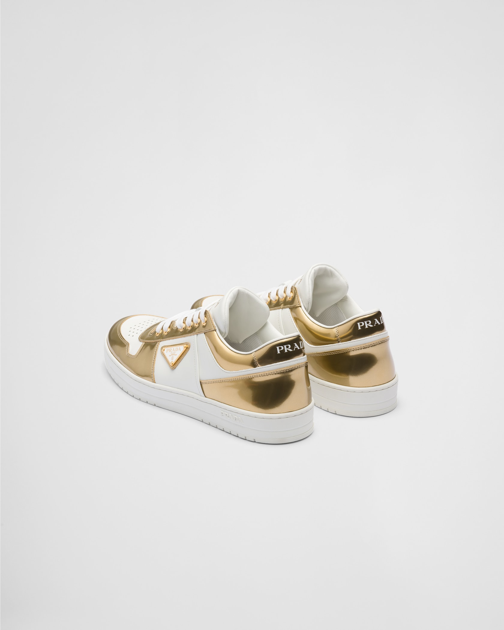 Tênis Downtown Em Couro Branco/platina | PRADA