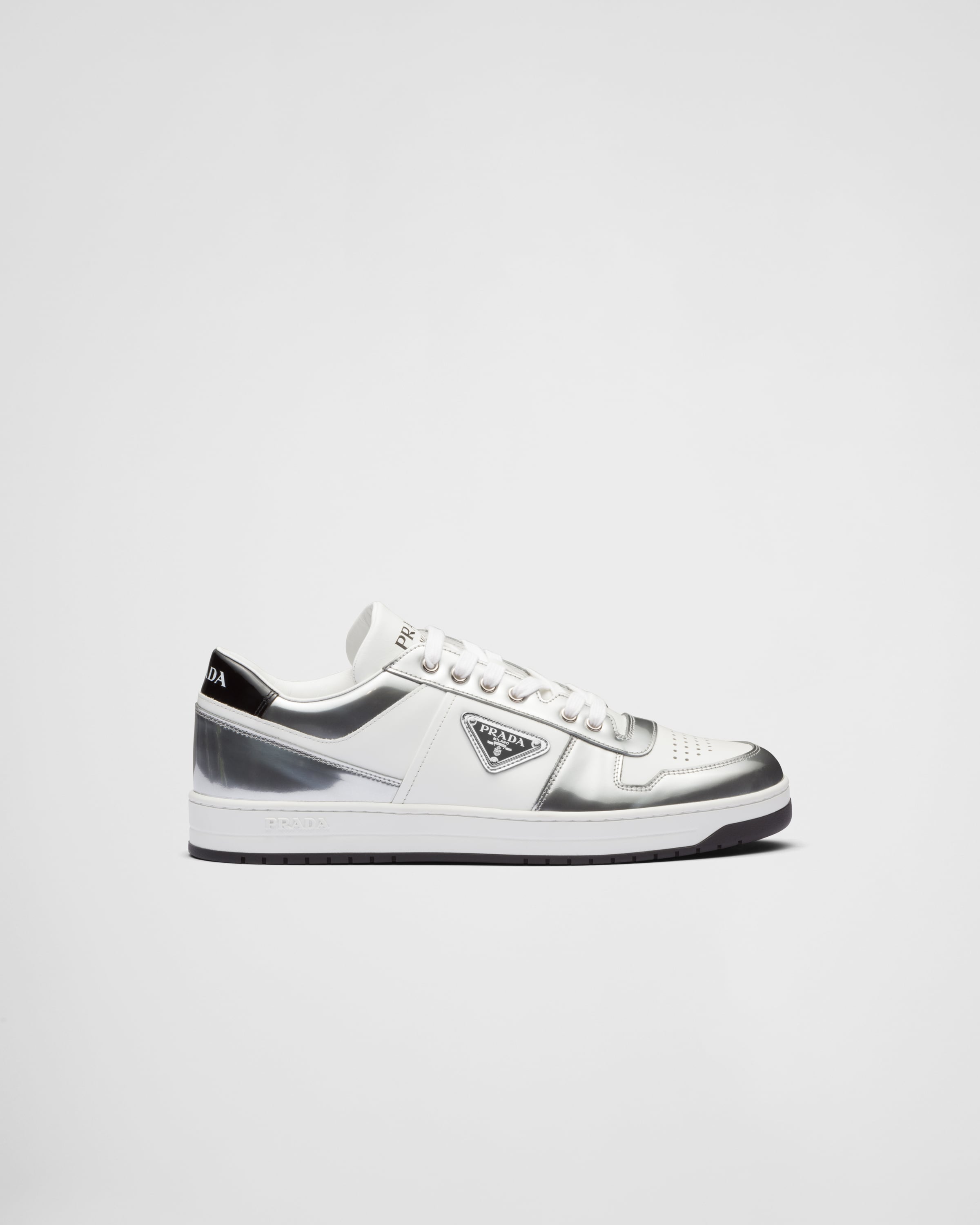 White/silver Downtown leather sneakers | Prada
