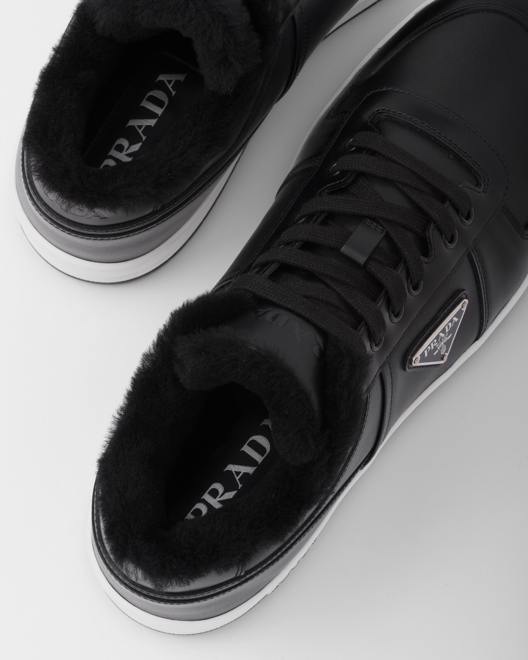 Black Downtown Leather Sneakers | PRADA