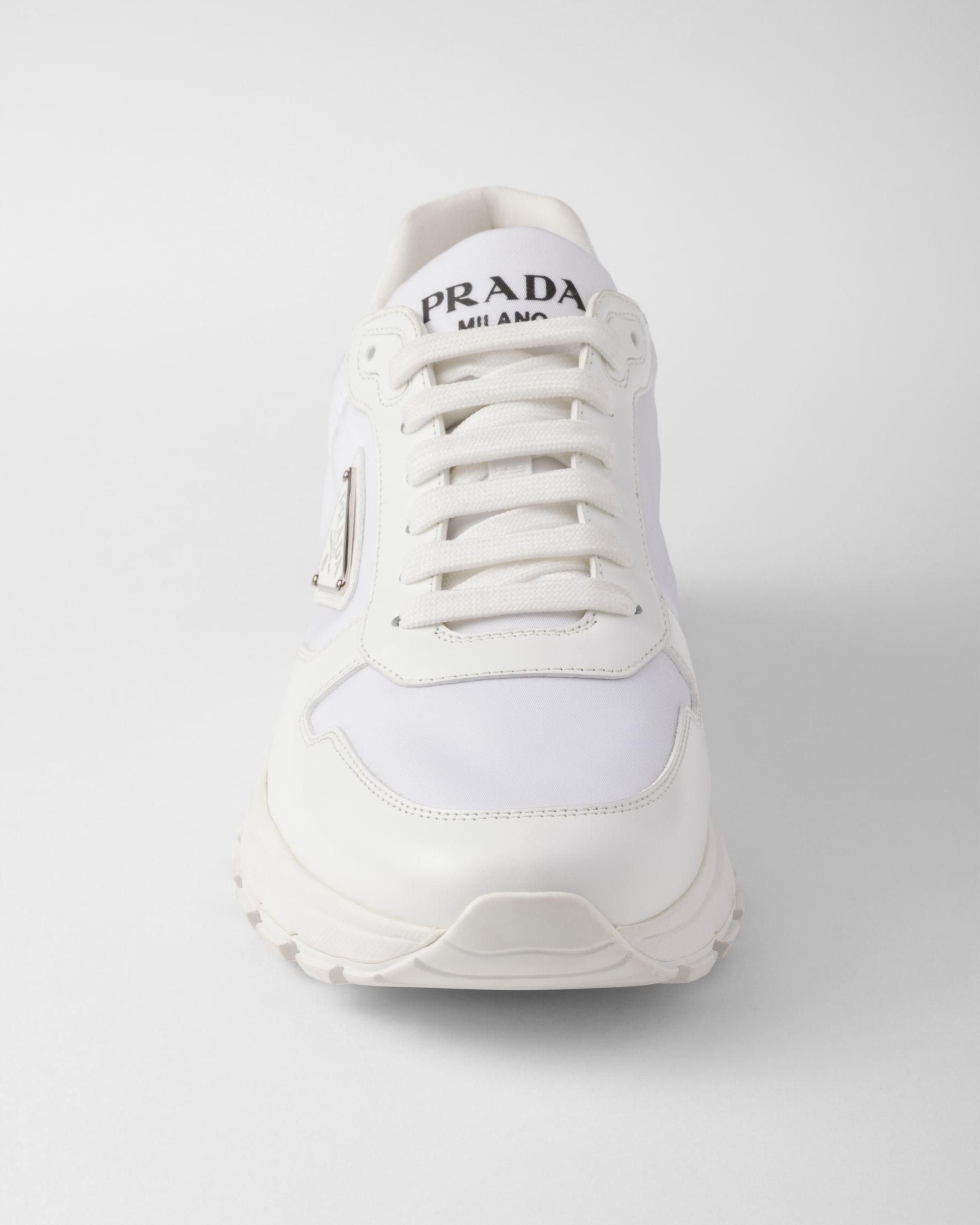White Prax 01 Re-nylon And Brushed Leather Sneakers | PRADA