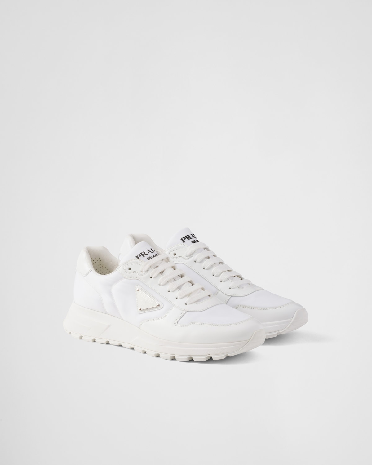 White Prax 01 Re-nylon And Brushed Leather Sneakers | PRADA