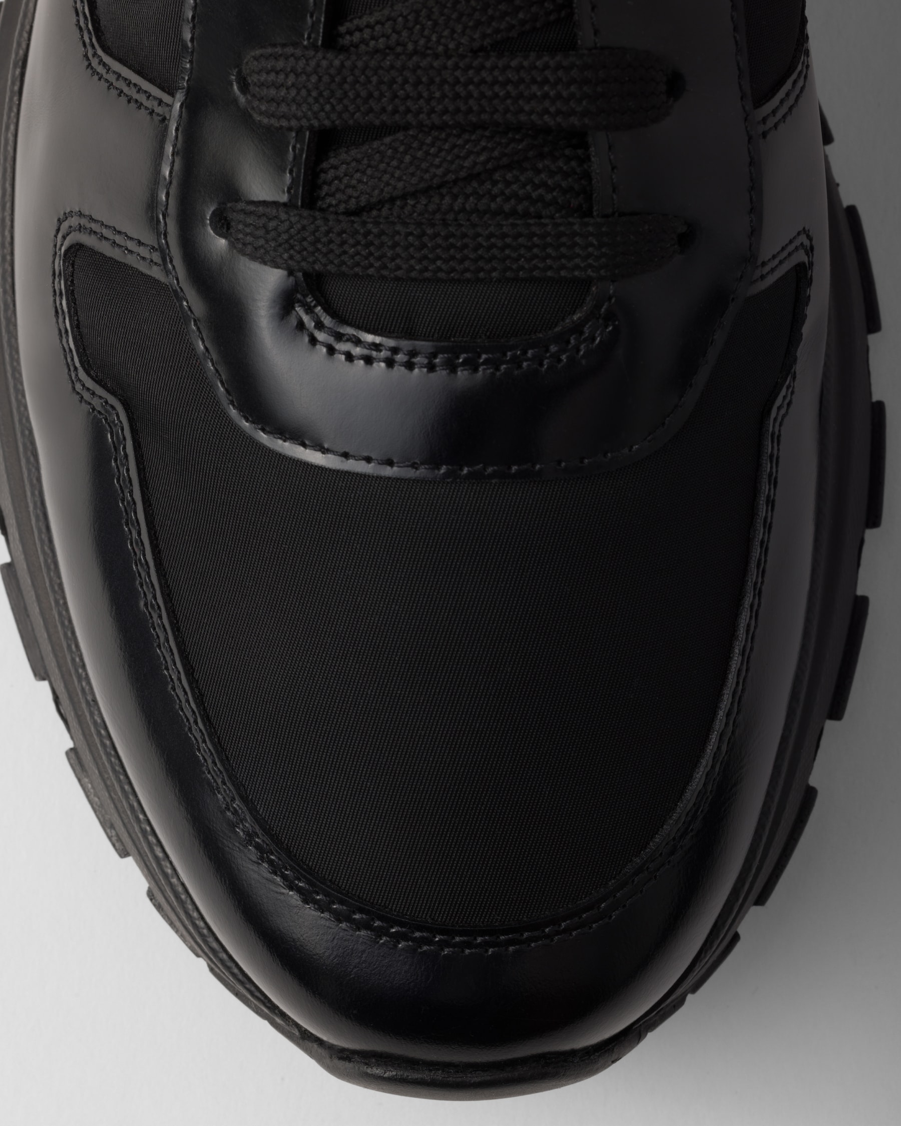 Black Prax 01 Re-nylon And Brushed Leather Sneakers | PRADA
