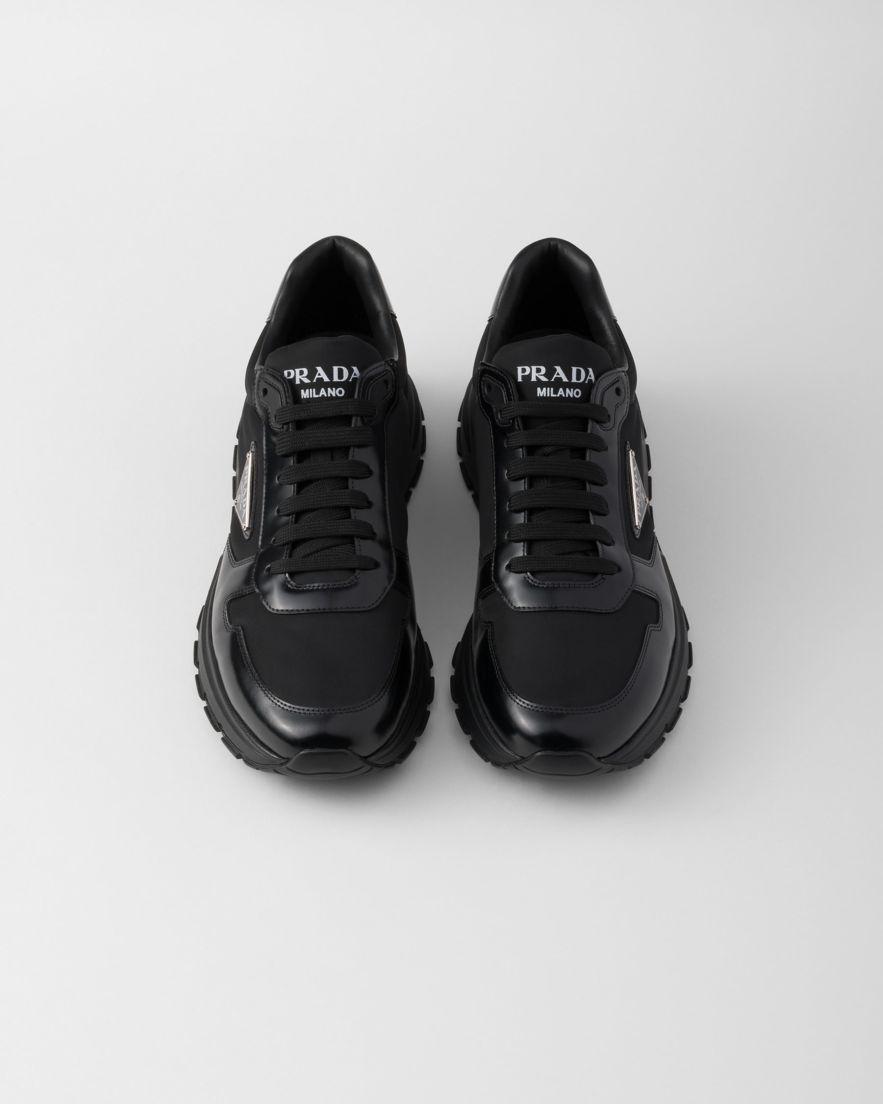 Black Prax 01 Re-nylon And Brushed Leather Sneakers | PRADA
