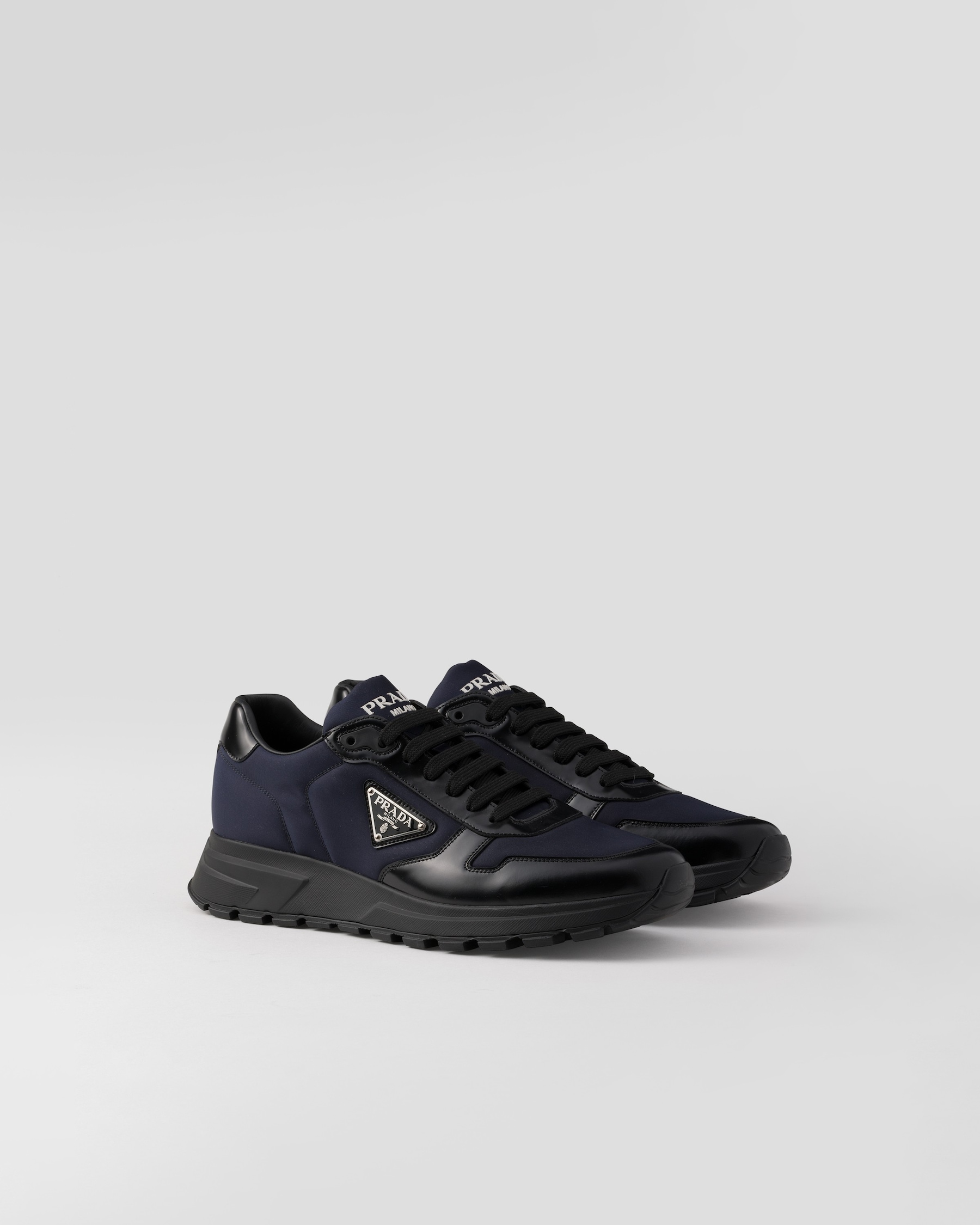 Blue/black Prax 01 Re-nylon And Brushed Leather Sneakers | PRADA