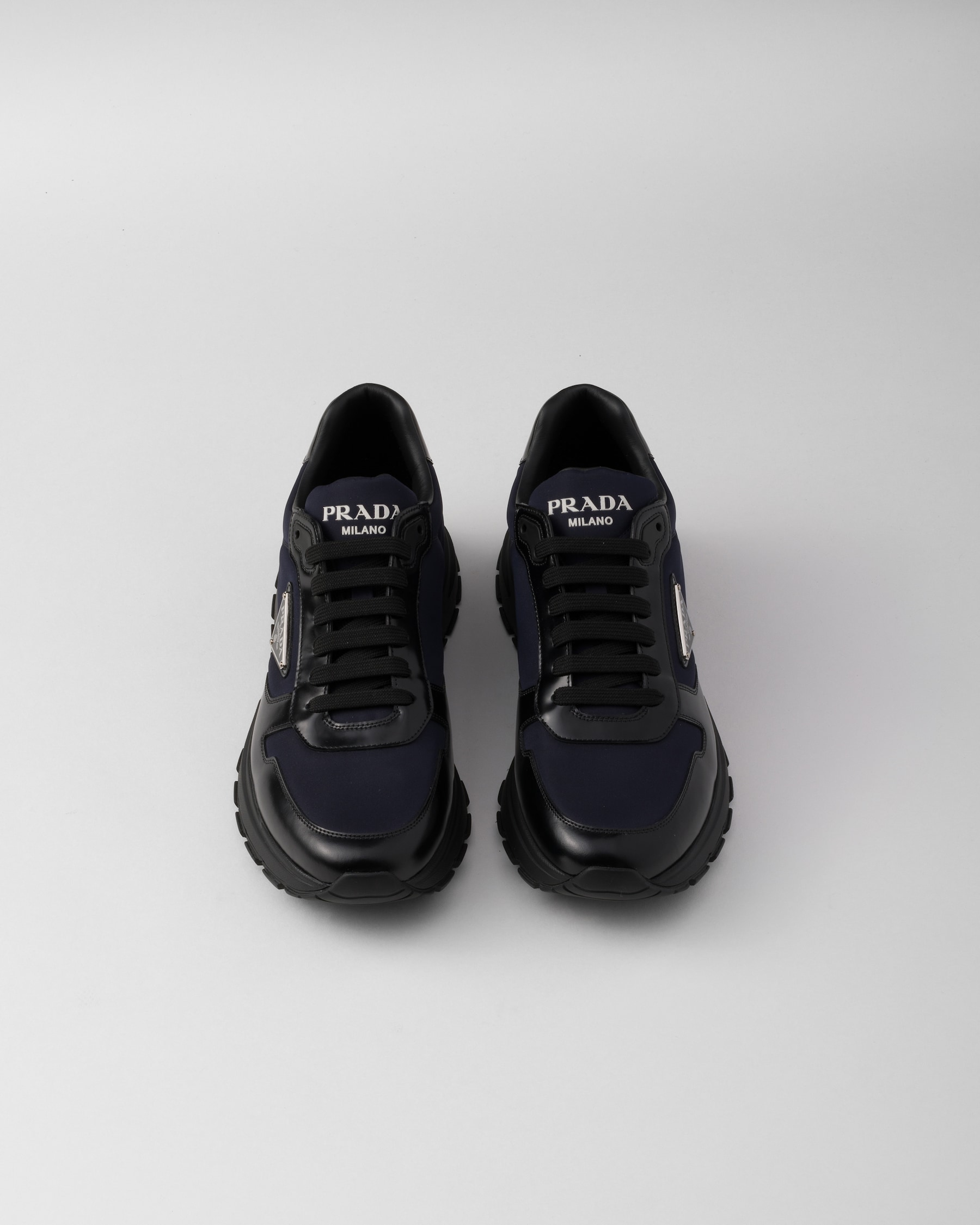 Blue/black Prax 01 Re-nylon And Brushed Leather Sneakers | PRADA