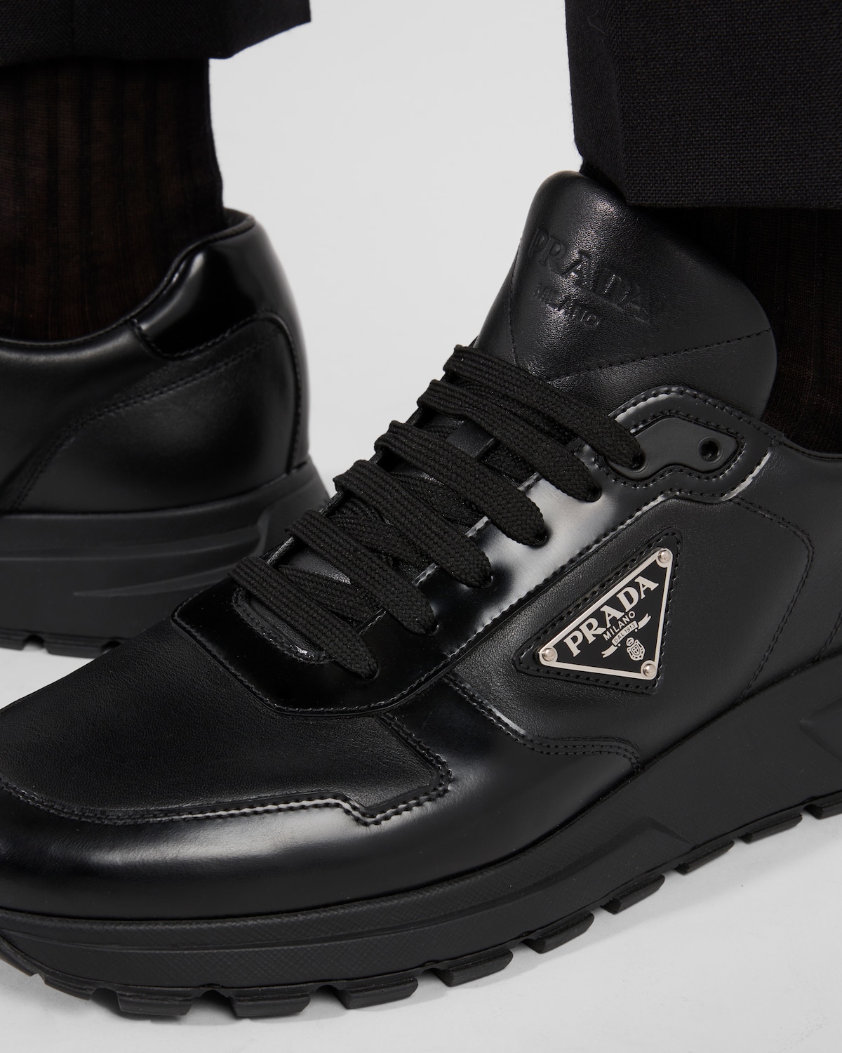 Black Prax 01 Leather Sneakers | PRADA