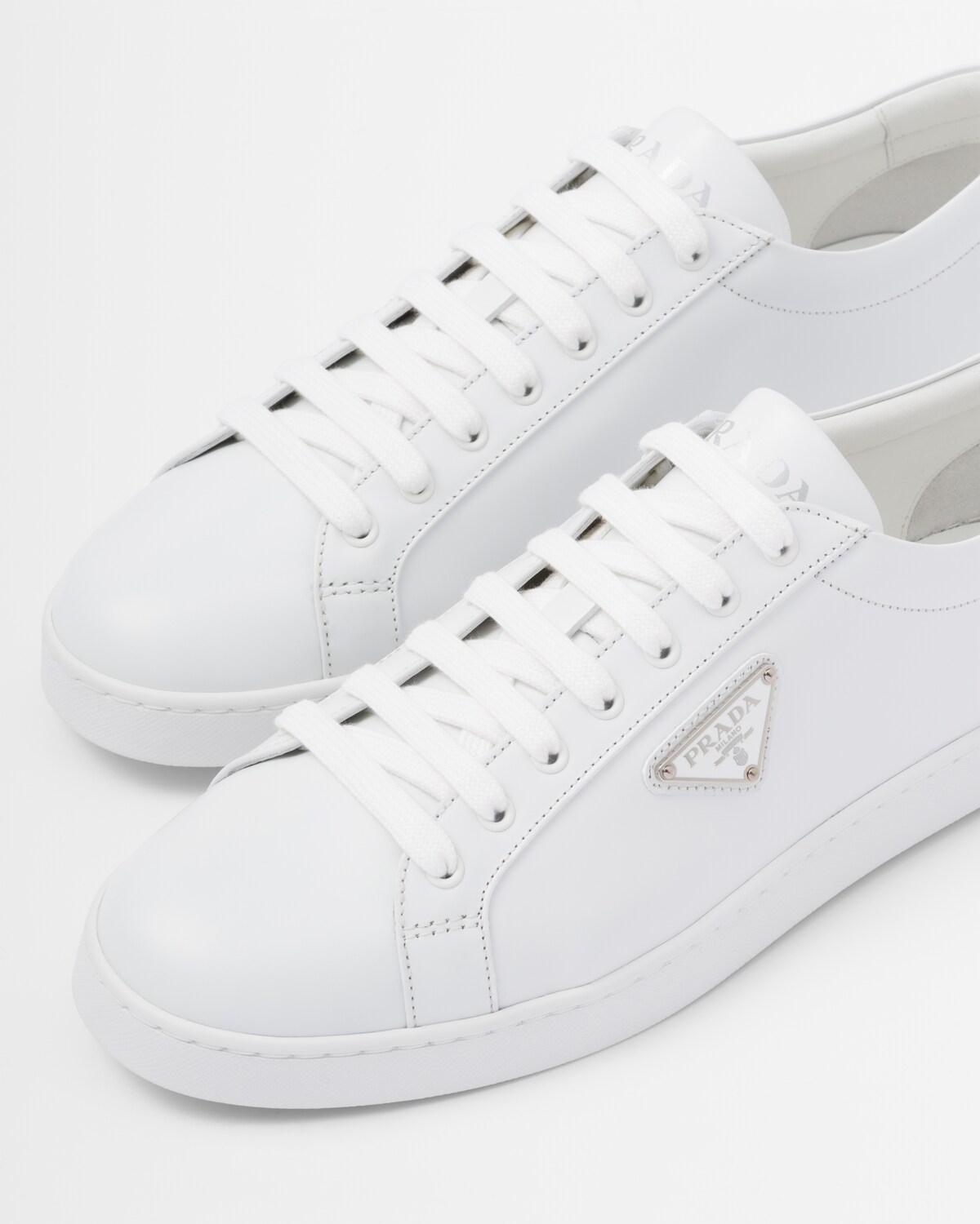 White Brushed Leather Sneakers | PRADA
