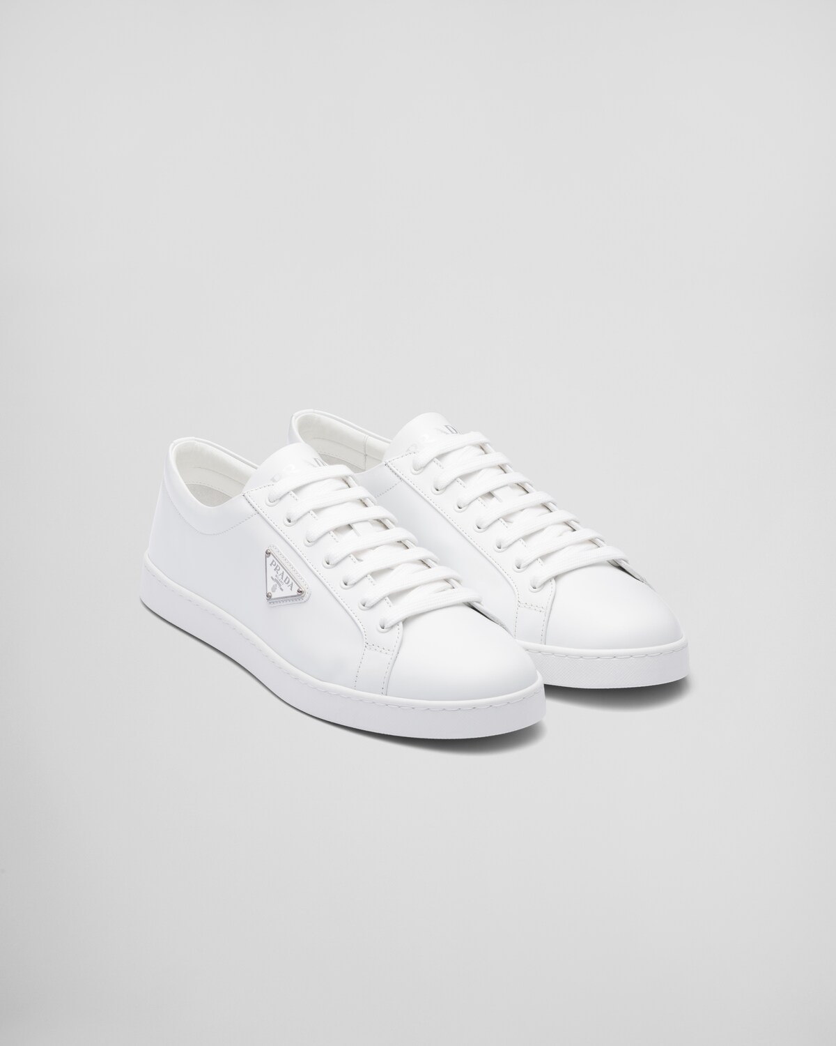 White Brushed Leather Sneakers | PRADA