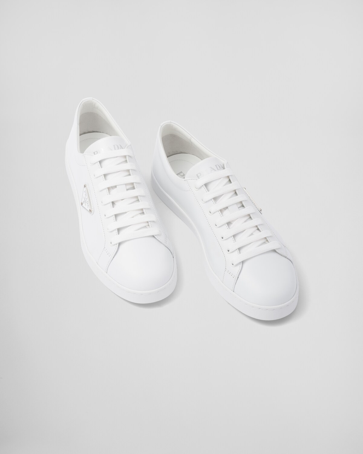 White Brushed Leather Sneakers | PRADA