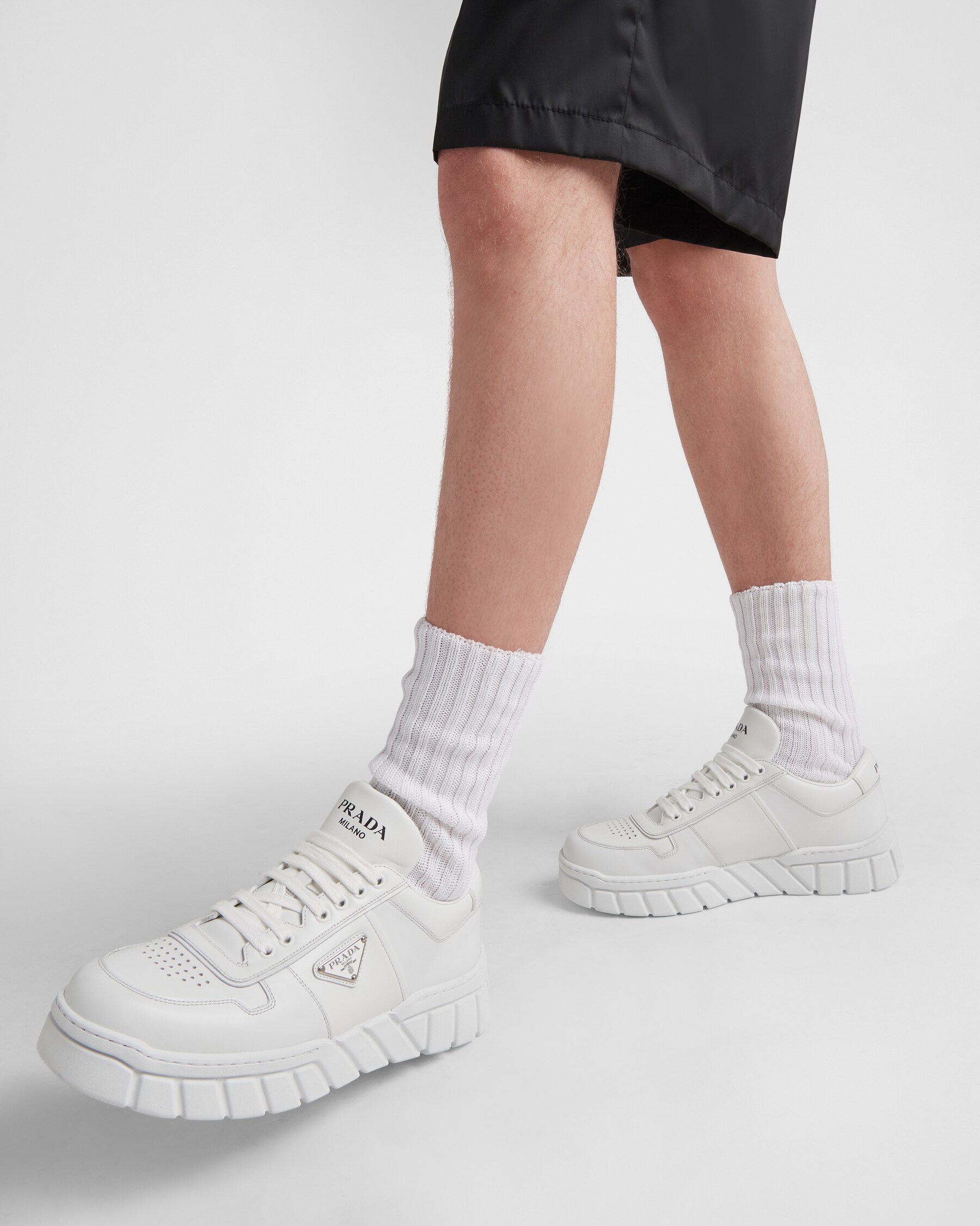 White Leather Sneakers | PRADA