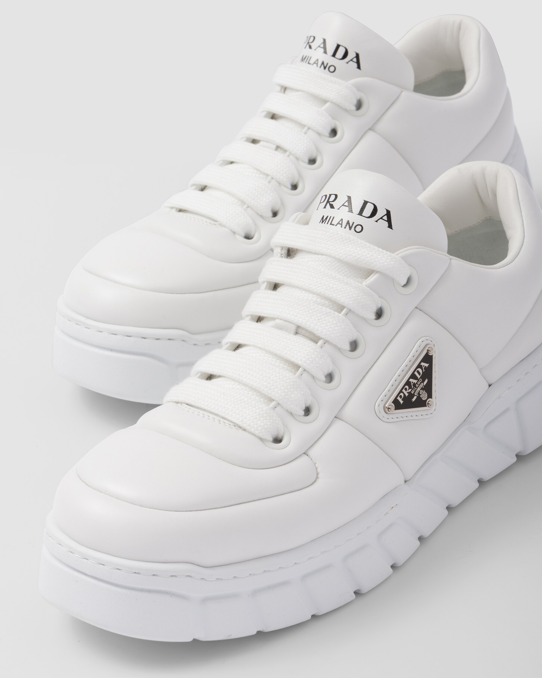 White Padded Nappa Leather Sneakers | PRADA