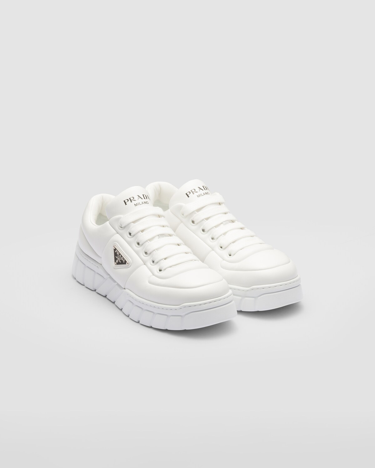 White Padded Nappa Leather Sneakers | PRADA