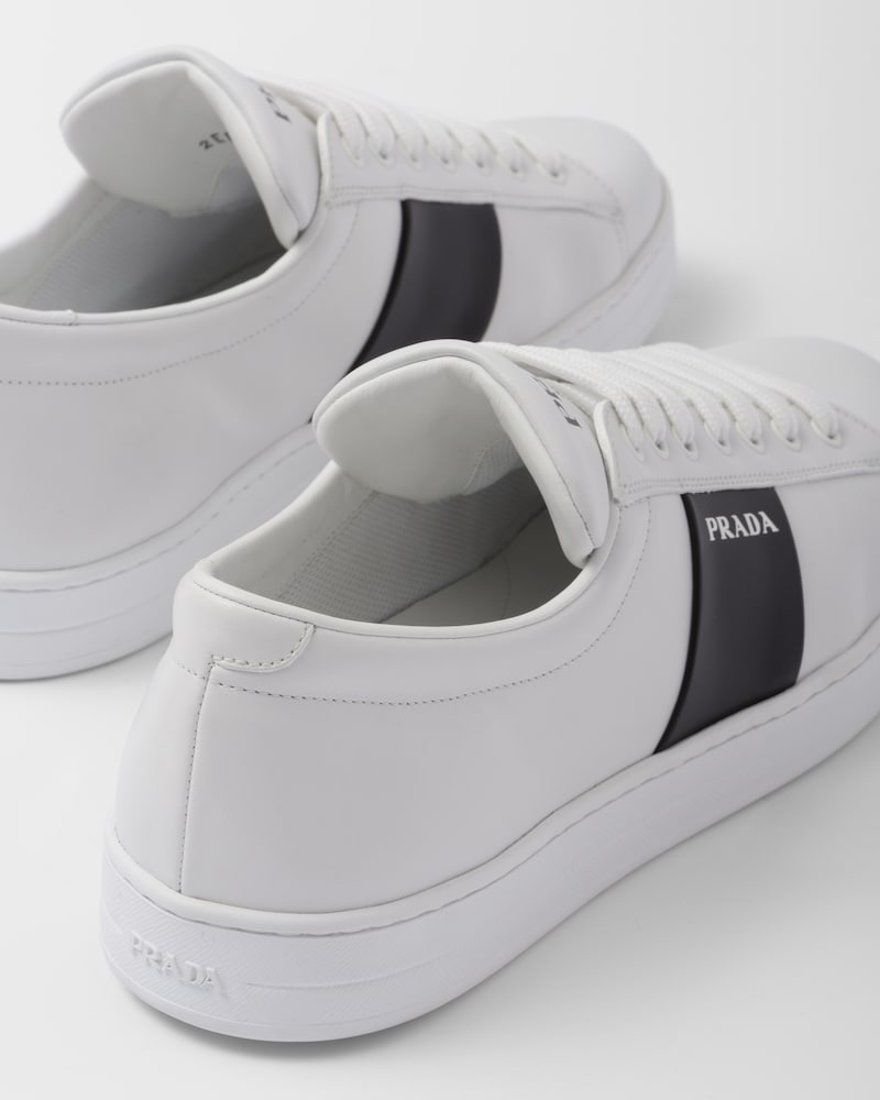 White/black Brushed Leather And Leather Sneakers | PRADA