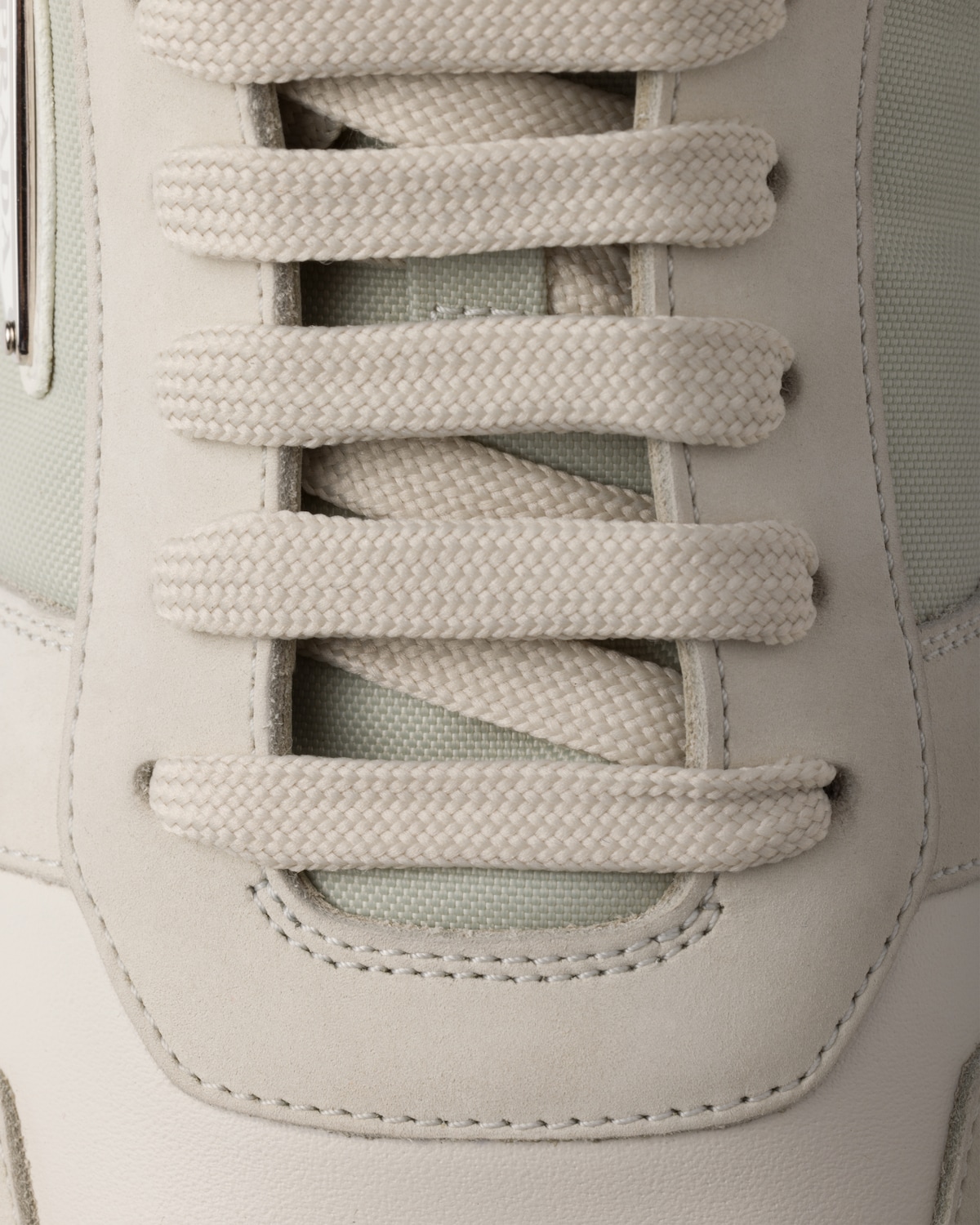 Chalk White Nubuck And Re-nylon High-top Sneakers | PRADA