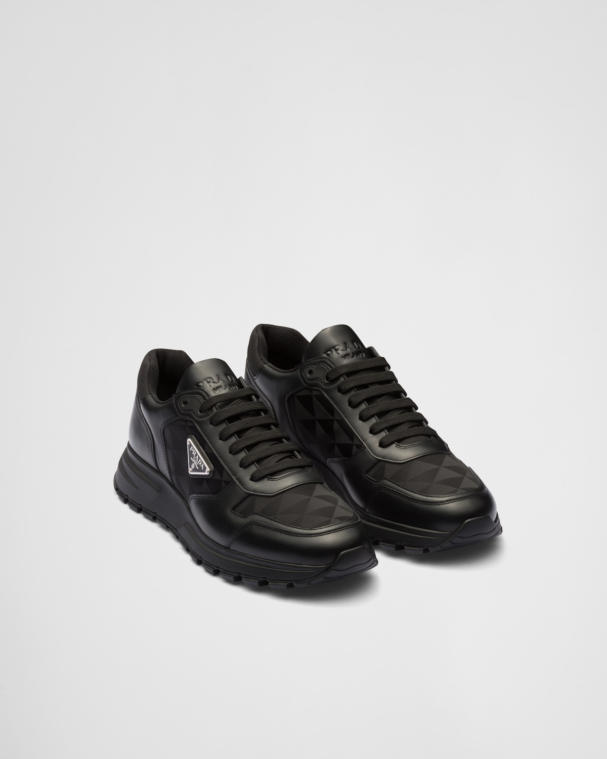 Black Leather And Re-nylon High-top Sneakers | PRADA