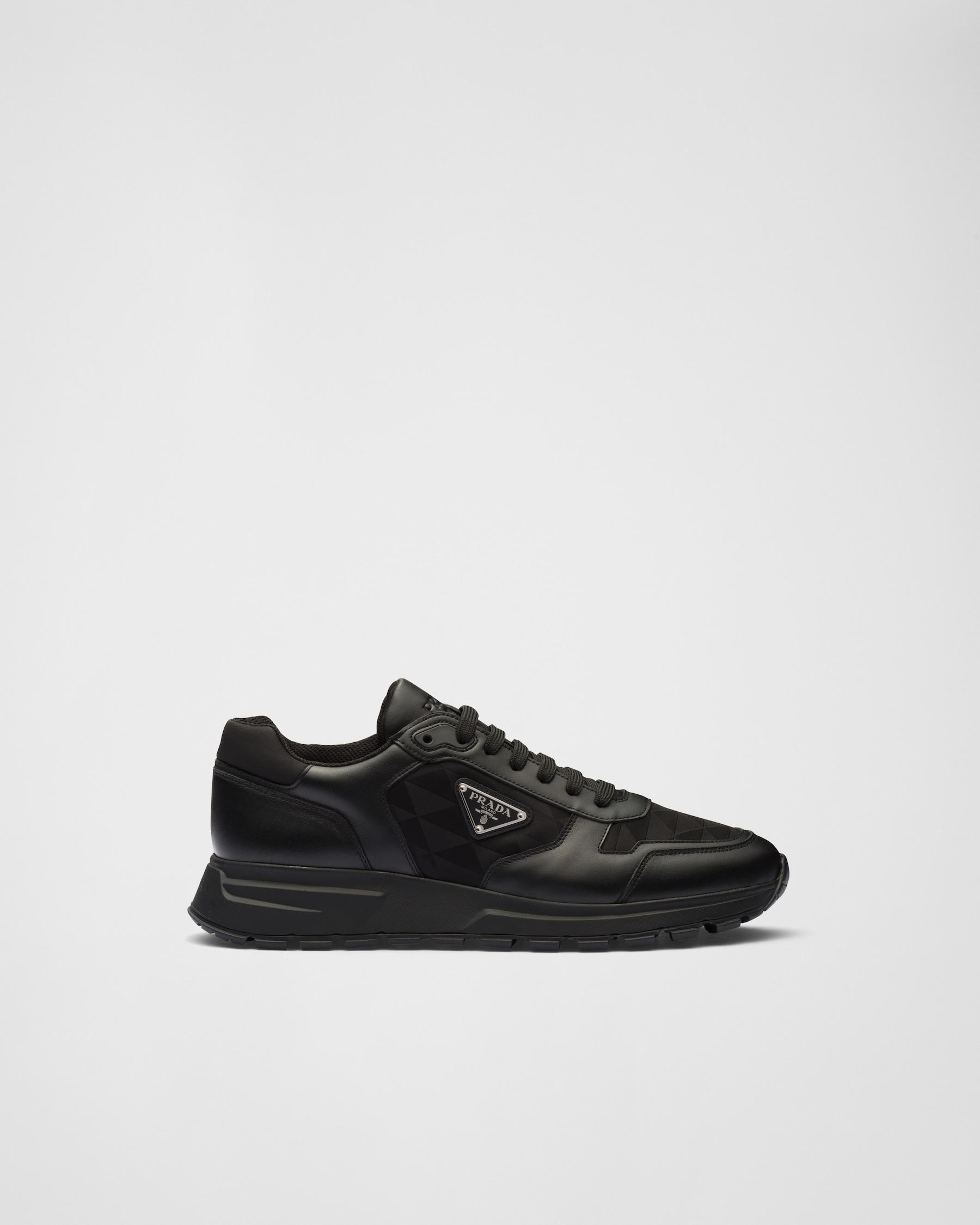 Black Leather And Re-nylon High-top Sneakers | PRADA