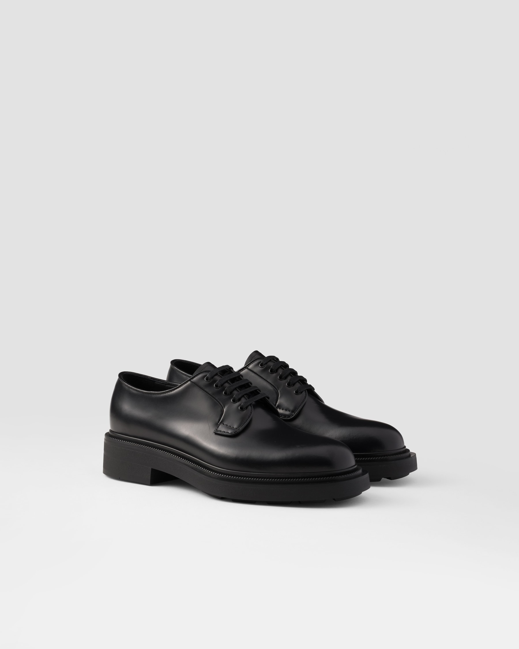 Black Brushed Leather Derby Shoes | PRADA