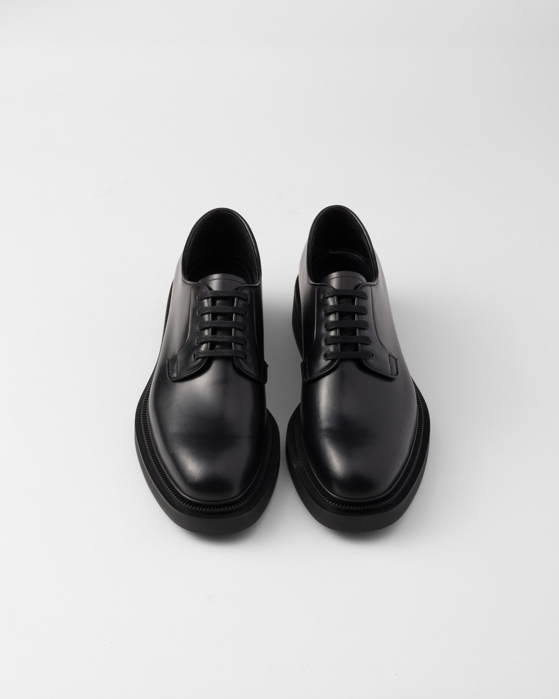 Black Brushed Leather Derby Shoes | PRADA