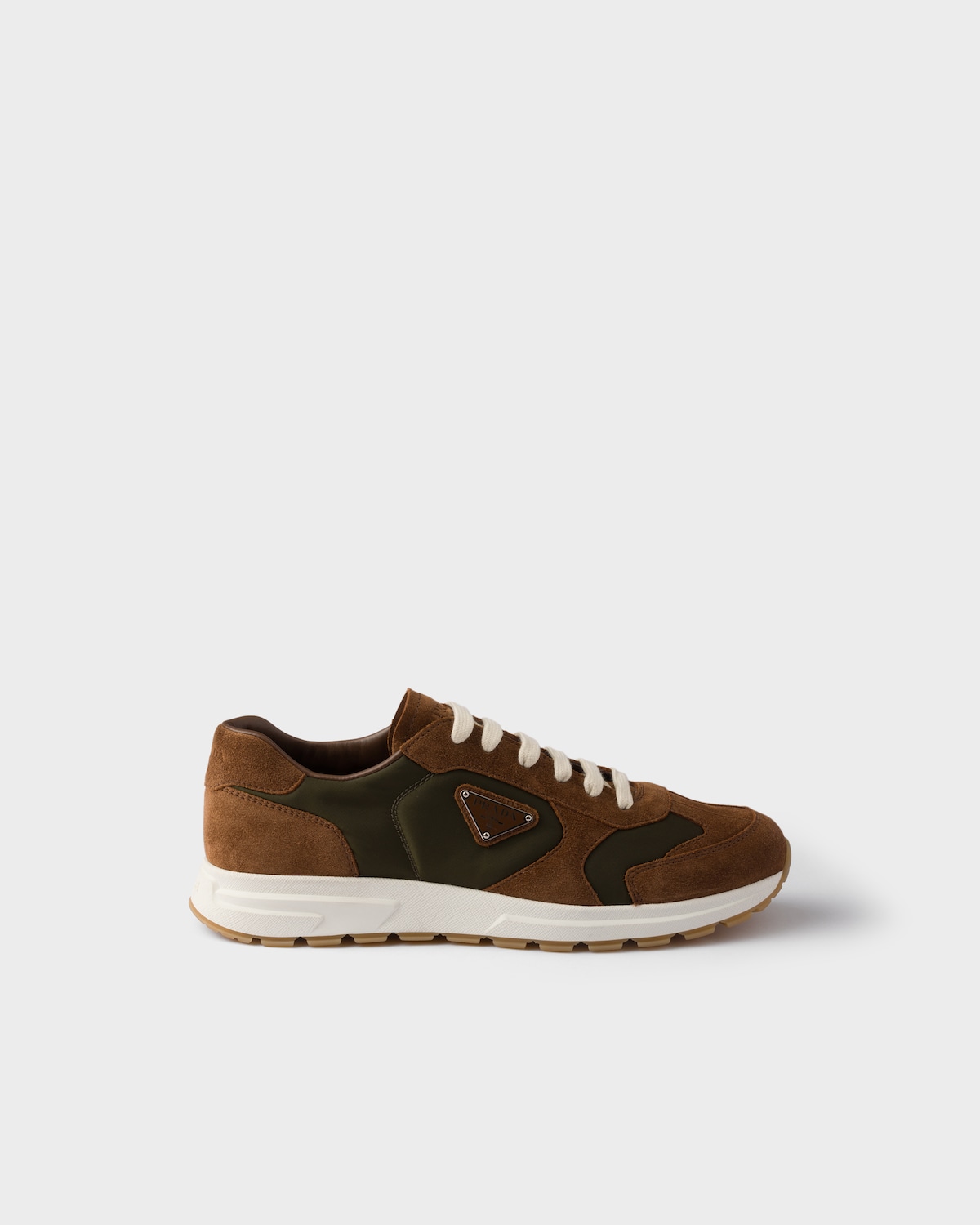 Cocoa Brown/moss Green Prax Suede And Re-nylon Sneakers | PRADA