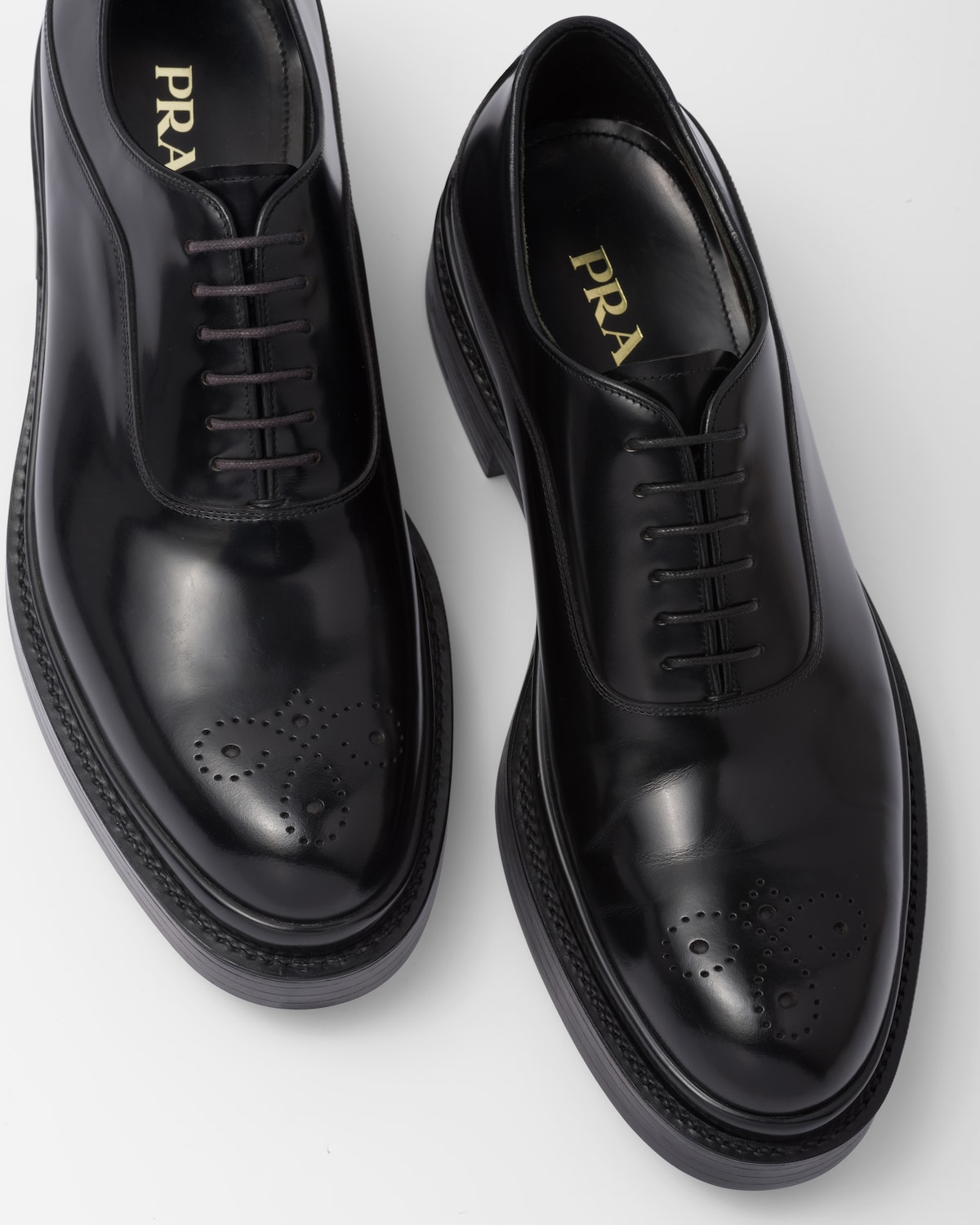 Black Brushed Leather Oxford Shoes | PRADA