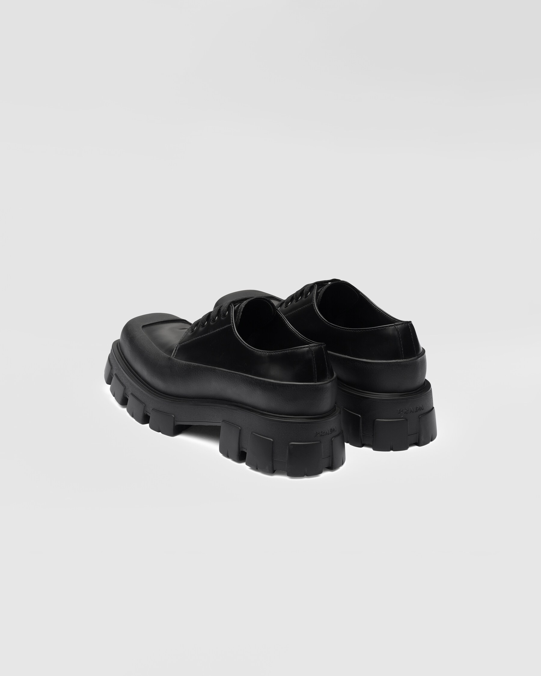 Black Brushed Leather Lace-up Shoes | PRADA
