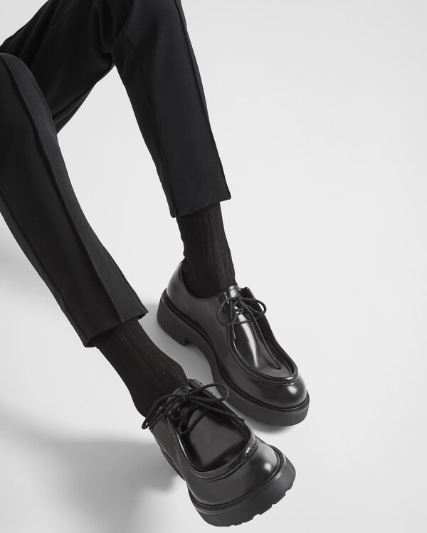 Black Diapason Opaque Brushed Leather Lace-up Shoes | PRADA
