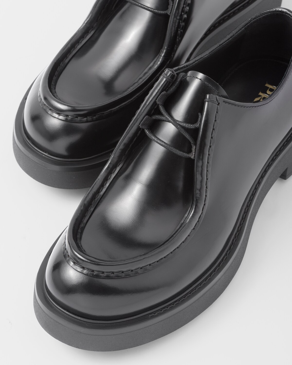 Black Diapason Opaque Brushed Leather Lace-up Shoes | PRADA