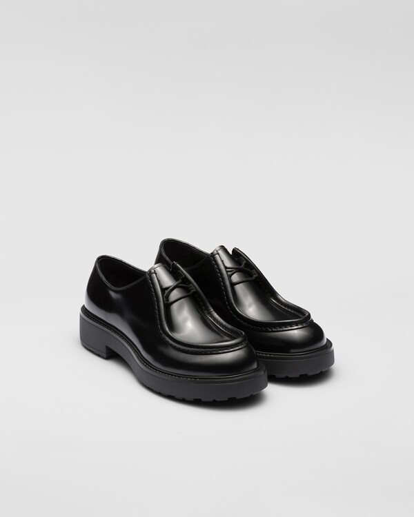 Black Diapason Opaque Brushed Leather Lace-up Shoes | PRADA