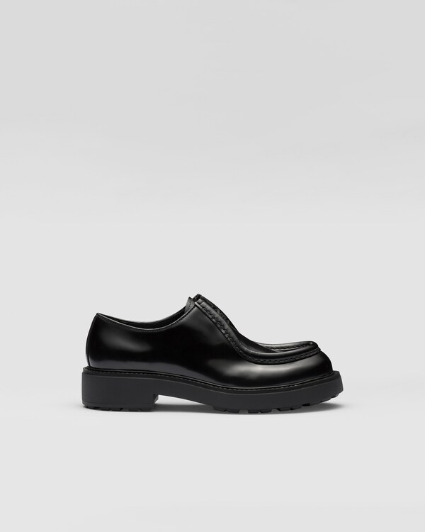 Black Diapason Opaque Brushed Leather Lace-up Shoes | PRADA