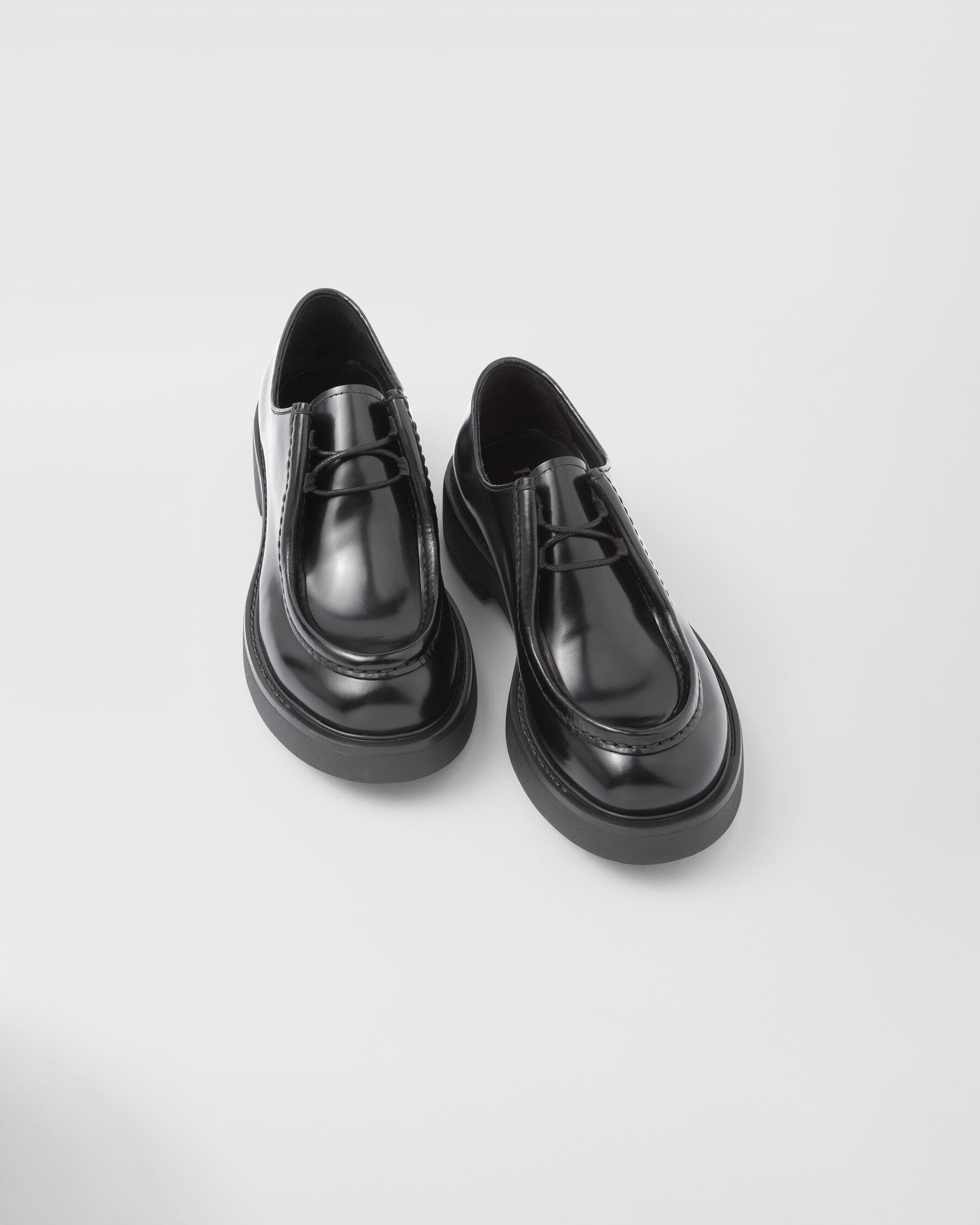 Black Diapason Opaque Brushed Leather Lace-up Shoes | PRADA