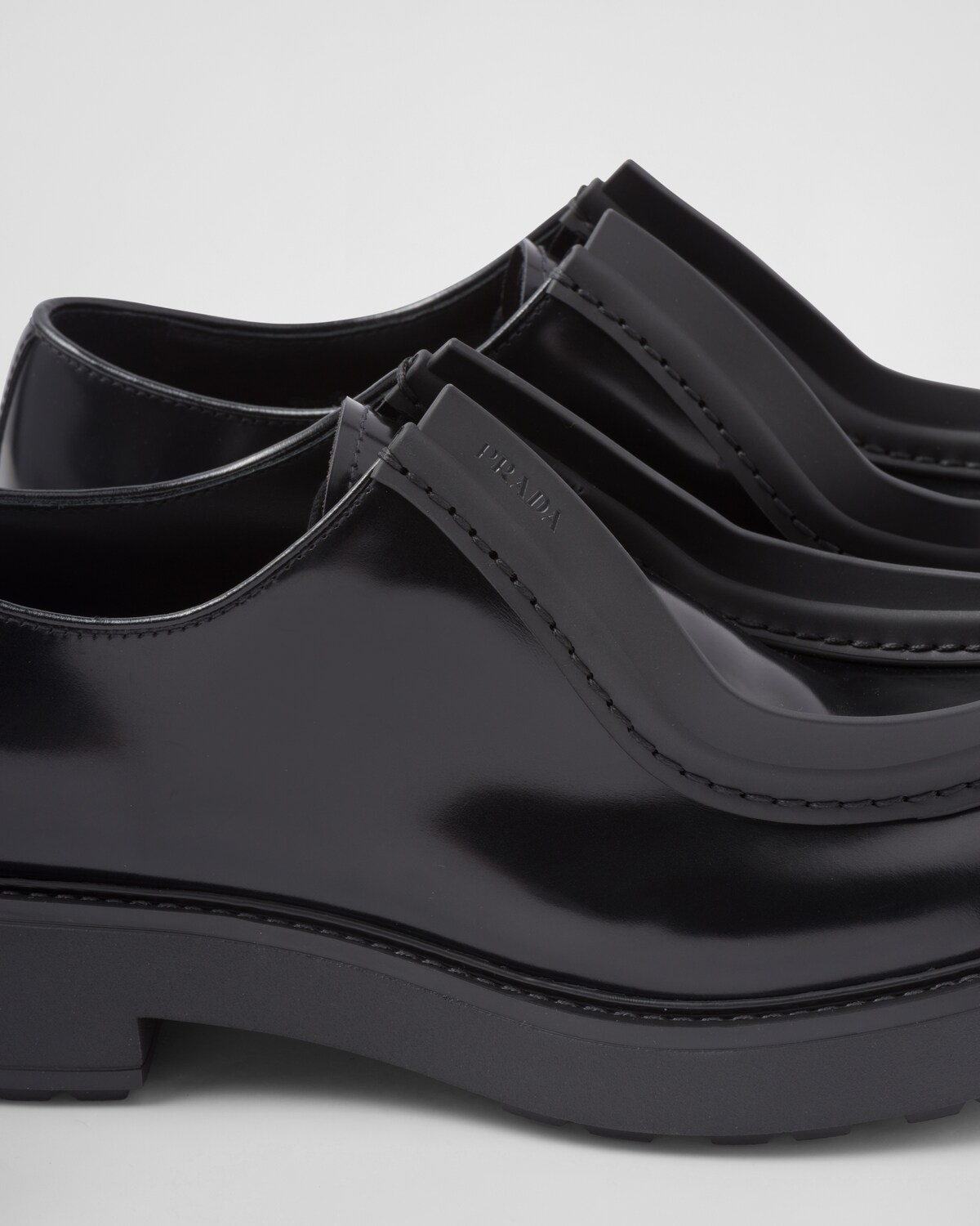 Black Opaque Brushed Leather Lace-up Shoes | PRADA