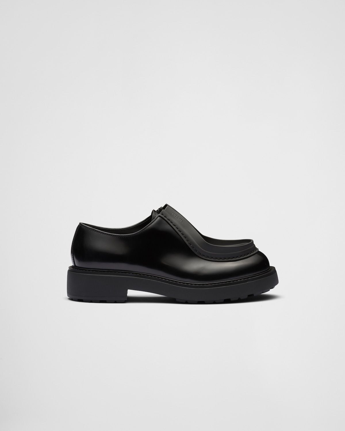 Black Opaque Brushed Leather Lace-up Shoes | PRADA