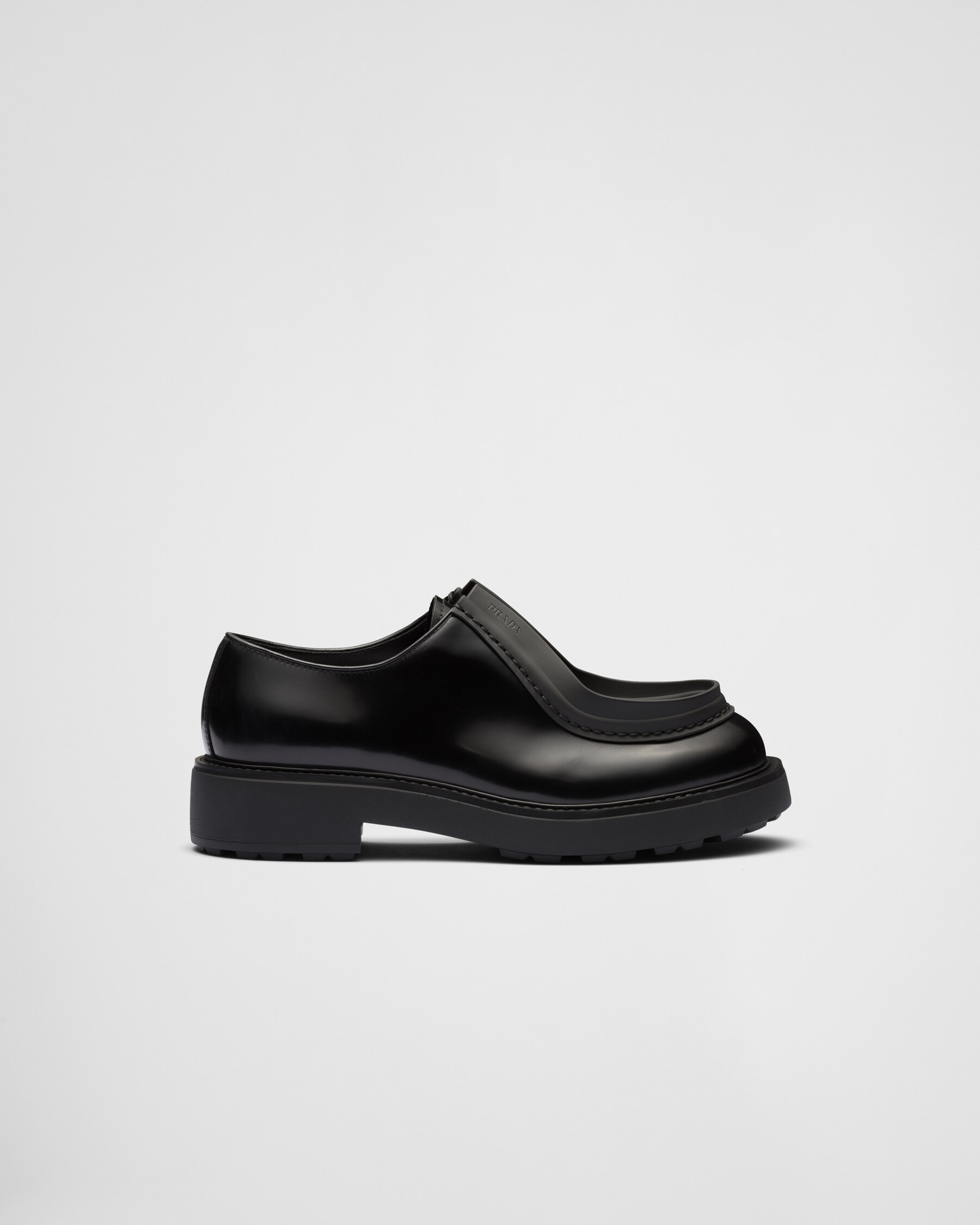 Black Opaque Brushed Leather Lace-up Shoes | PRADA