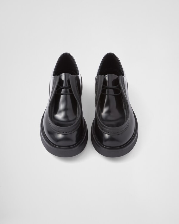 Black Opaque Brushed Leather Lace-up Shoes | PRADA