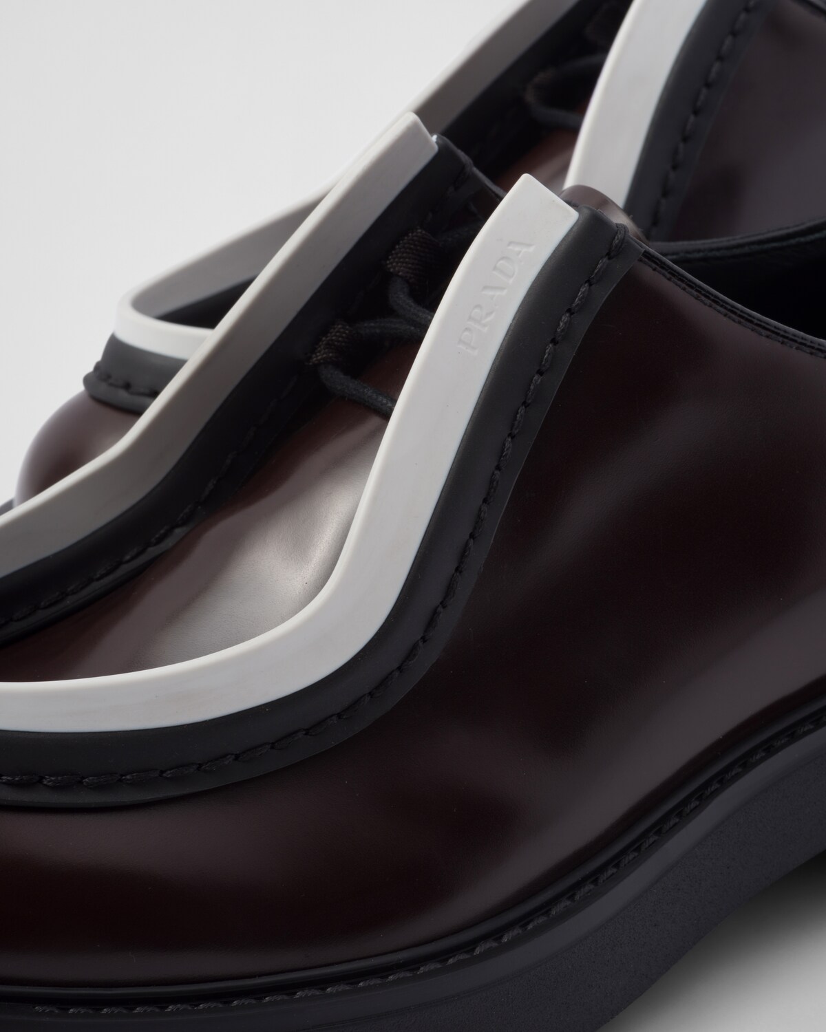 Rust + White Diapason Opaque Brushed Leather Lace-up Shoes | PRADA