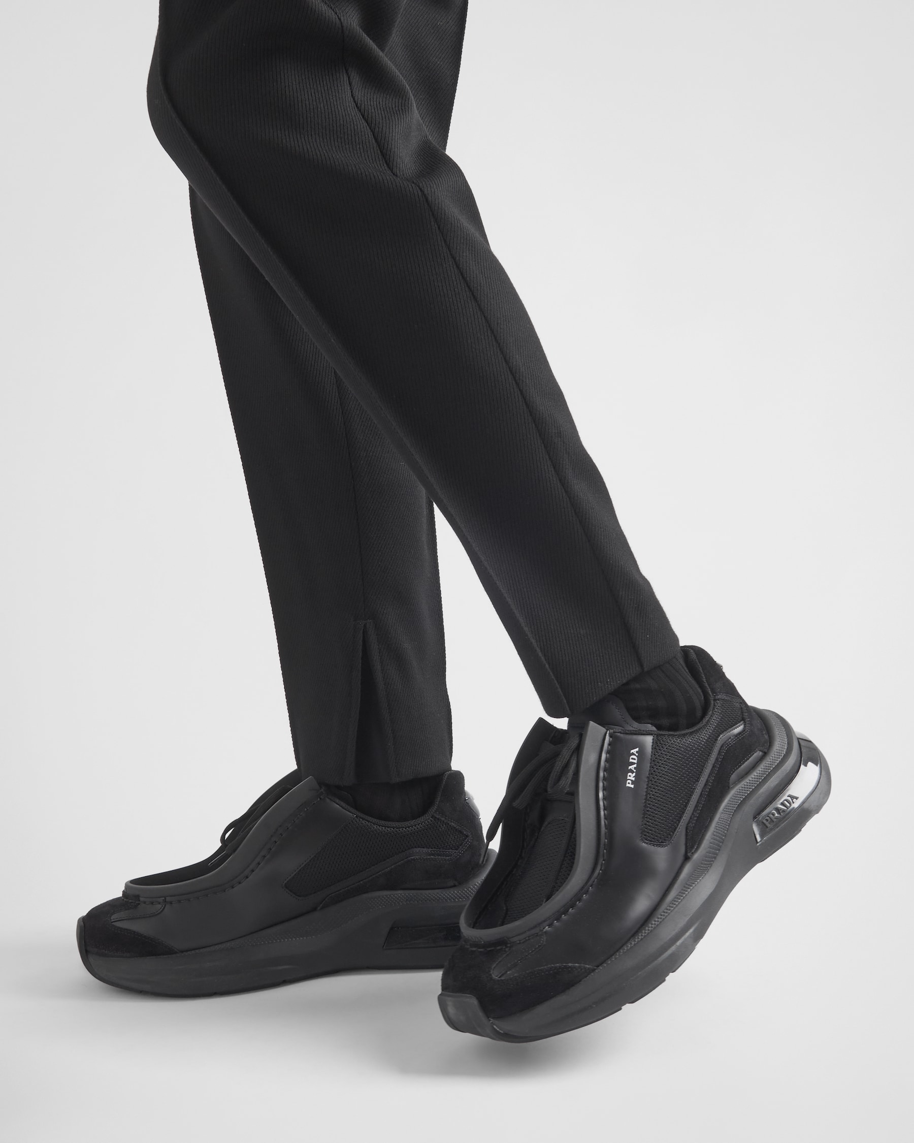 Black Systeme Brushed Leather Sneakers With Bike Fabric And Suede ...