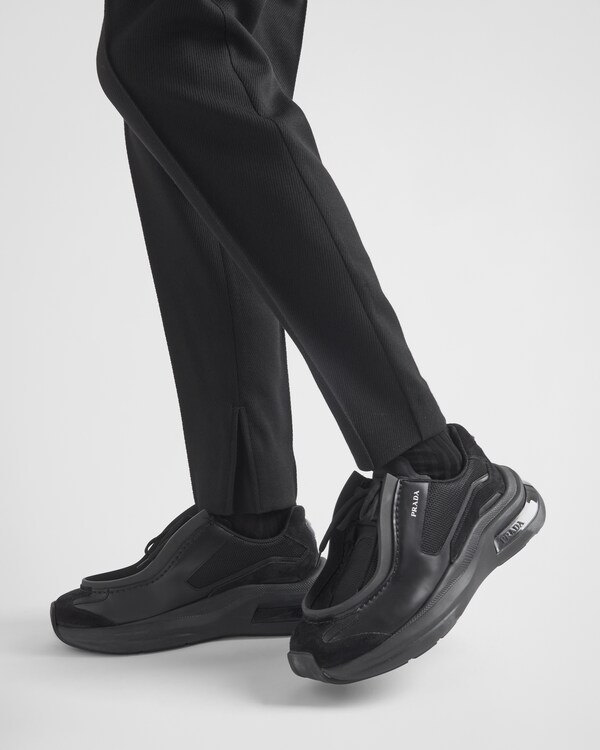 Black Systeme Brushed Leather Sneakers With Bike Fabric And Suede Elements | PRADA
