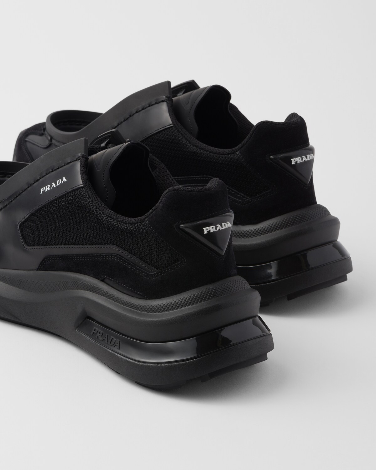 Black Systeme Brushed Leather Sneakers With Bike Fabric And Suede Elements | PRADA