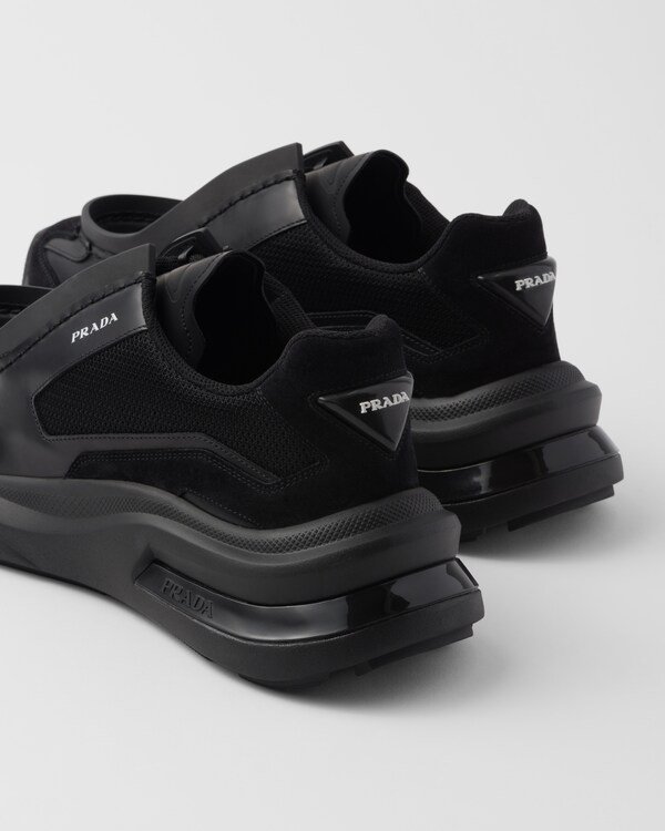 Black Systeme Brushed Leather Sneakers With Bike Fabric And Suede ...