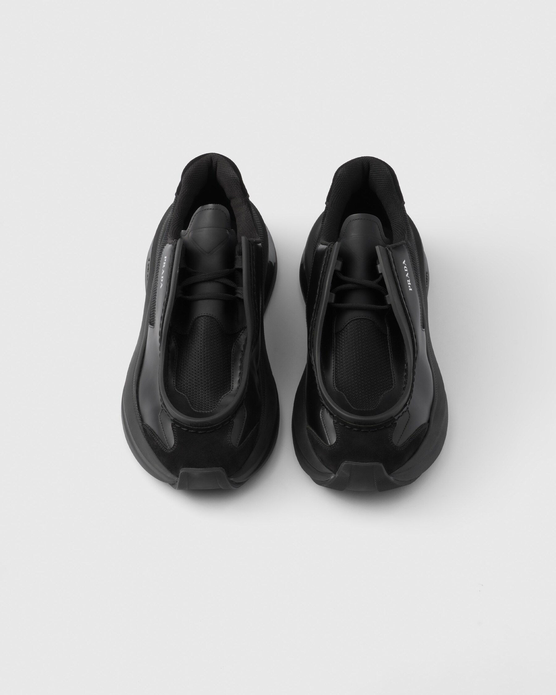 Black Systeme Brushed Leather Sneakers With Bike Fabric And Suede ...