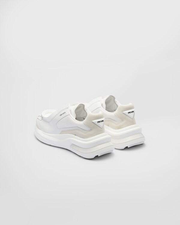 White Systeme Brushed Leather Sneakers With Bike Fabric And Suede ...